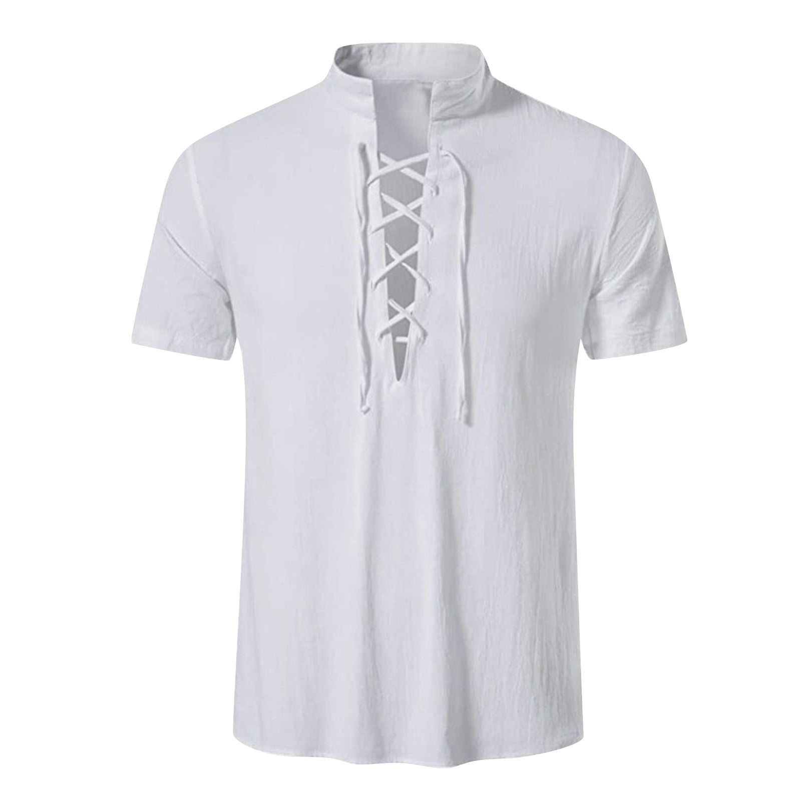 Men's Plus Size Henry Stand Collar Beach Shirt - Short Sleeve, Cotton ...