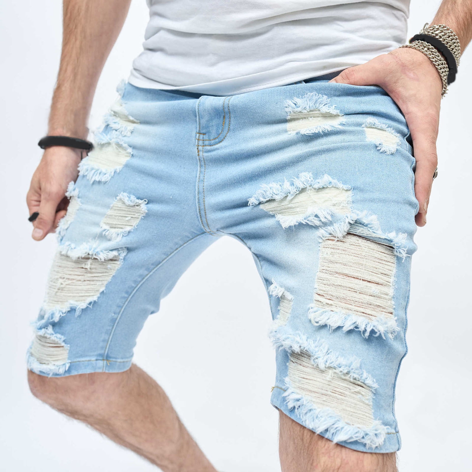 Men's Plus Size Jean Shorts Zipper Elastic Slim Casual Denim Shorts ...