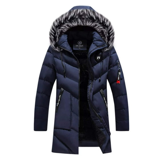 Men's Plus Size Longline Padded Winter Coat with Faux Fur Hood - Walmart.com