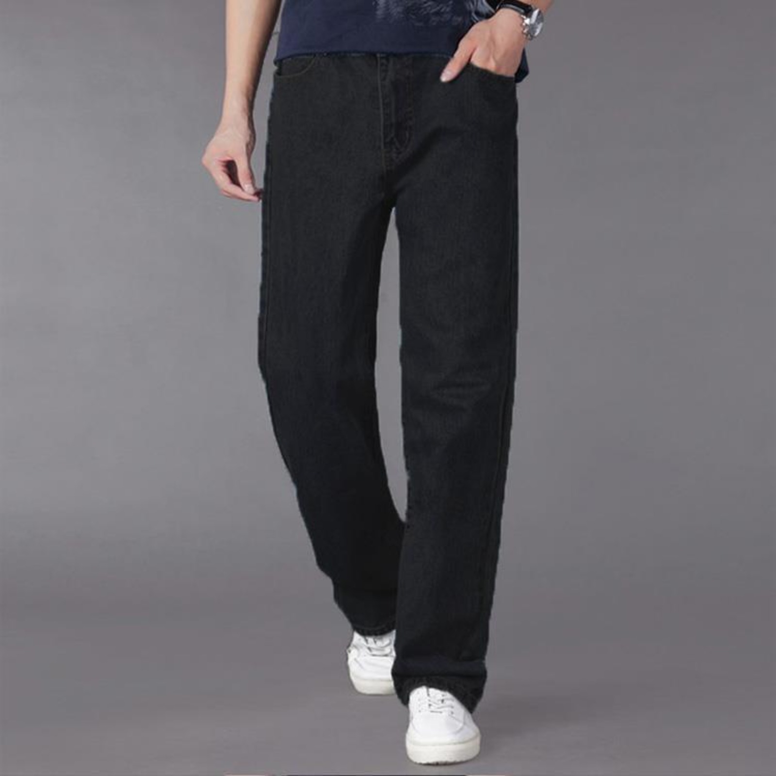 Men’s Plus-Size Loose-Fit Straight-Leg Jeans, Big & Tall Casual Denim ...
