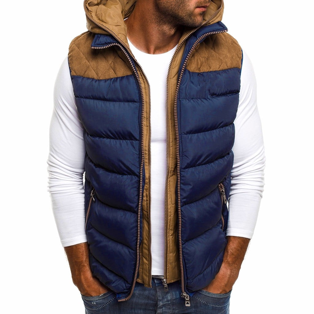 Men's Outdoor Winter Vest, Plus Size, Hooded, Padded Puffer, Sleeveless ...