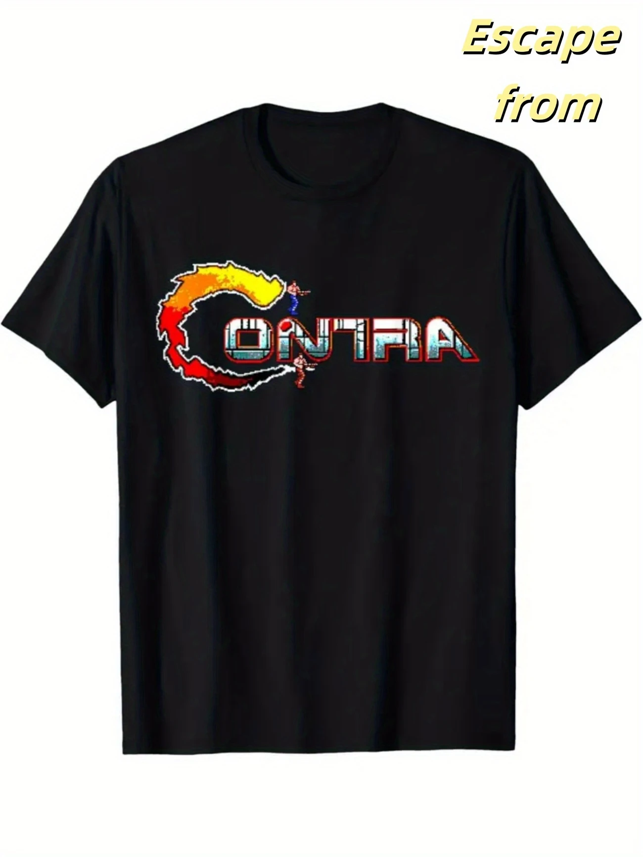 Men's Plus Size Retro Contra Logo Graphic T-Shirt - 100% Cotton, Black ...