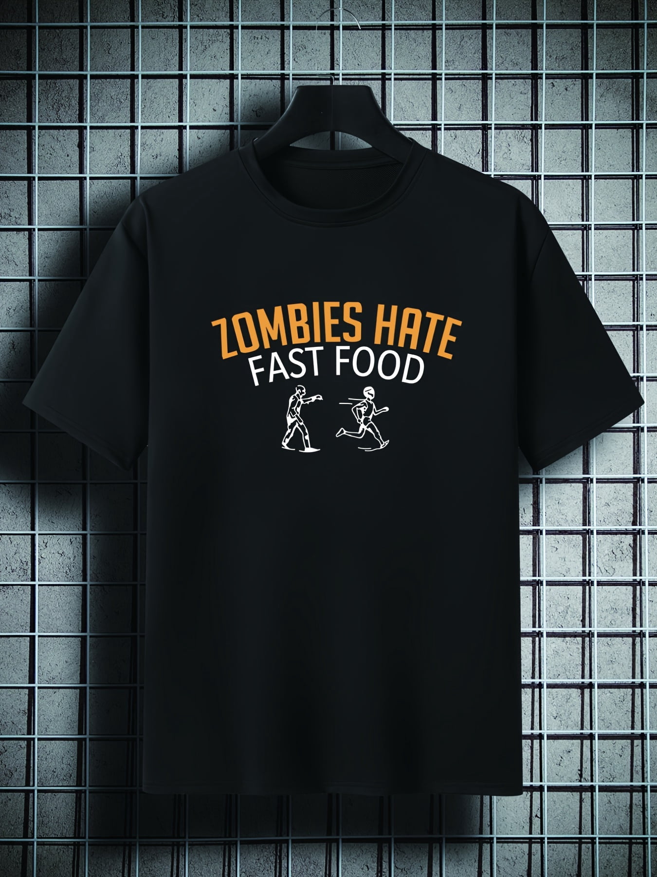 Men's Plus Size 'ZOMBIES HATE FAST FOOD' Print Plain Color Short Sleeve ...