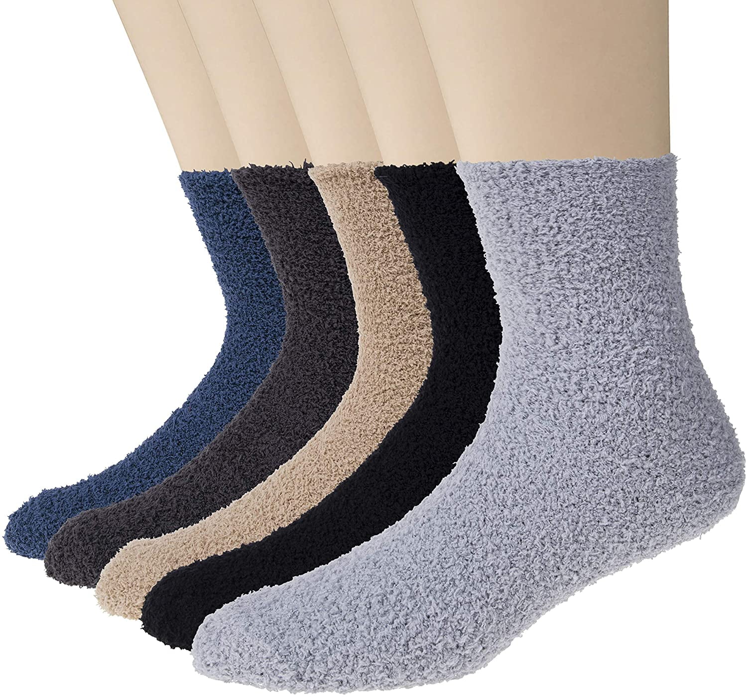 Men's Plush Socks 5 Pairs Comfortable Slippers Plush Socks Winter Warm ...