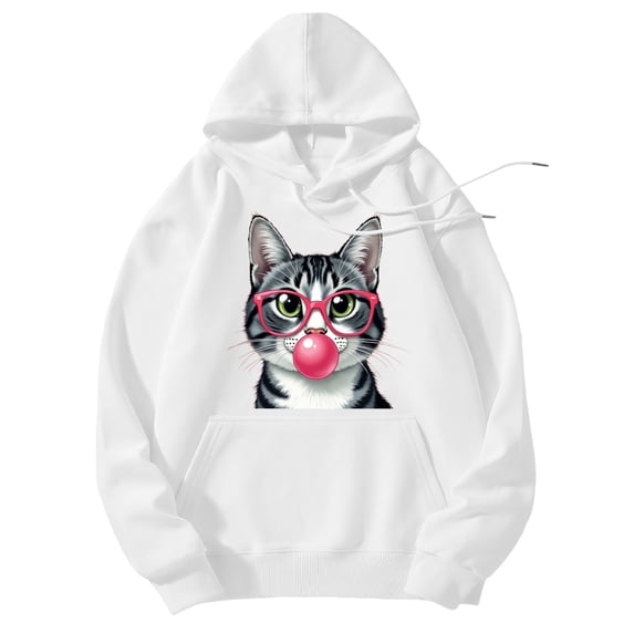 Men's Pocket Graphic Hooded Pullover, A Cat Wearing Pink Glasses ...