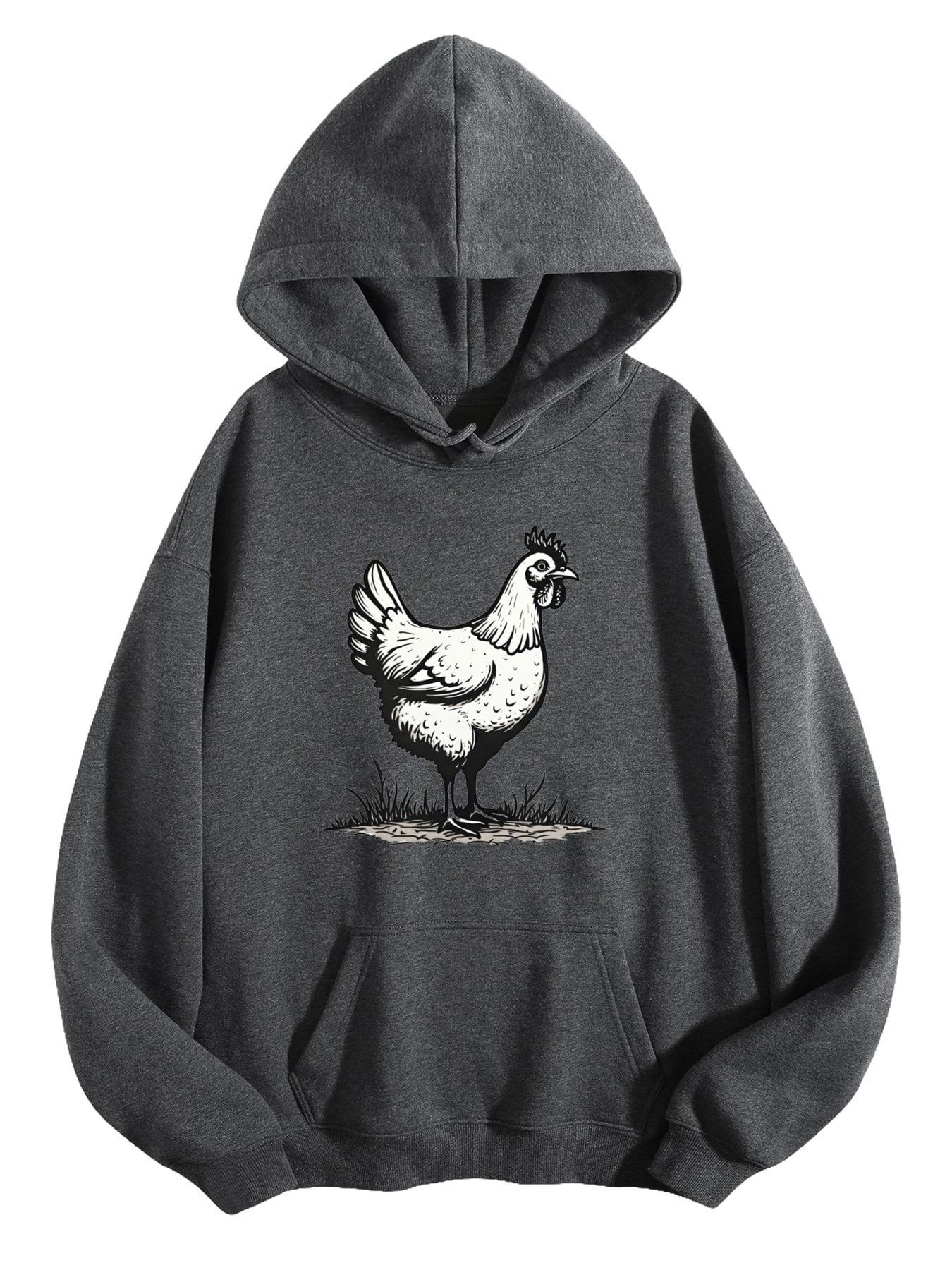 Men's Pocket Graphic Hooded Pullover, A Stylized Chicken Stands on ...