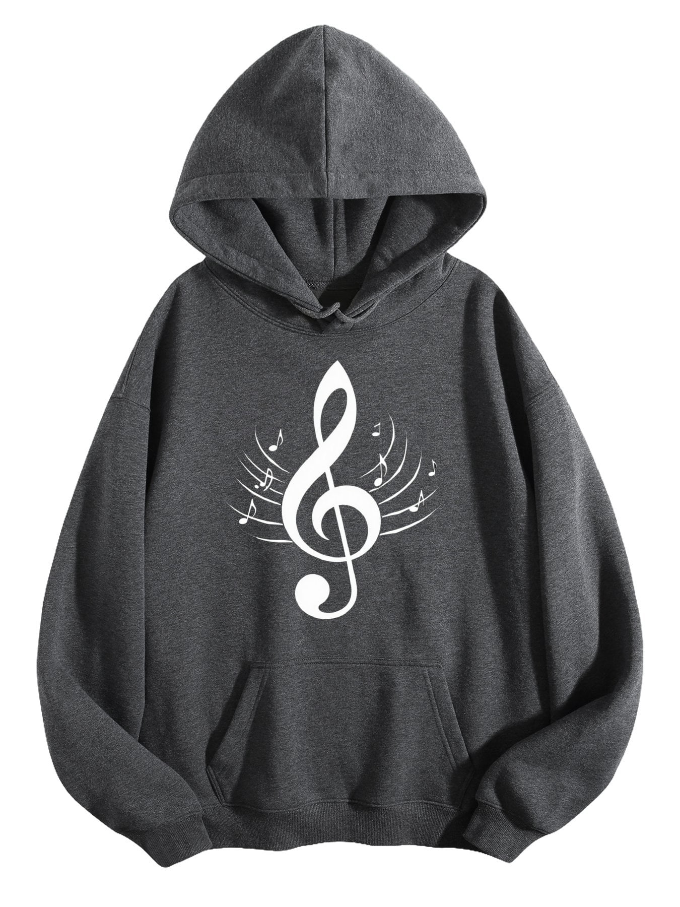 Men's Pocket Graphic Hooded Pullover, A Treble Clef with Musical Notes ...