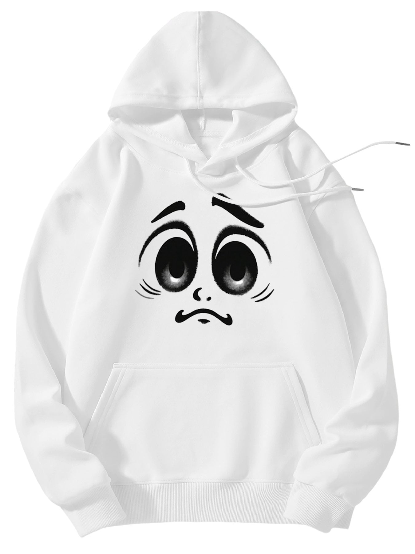 Men's Pocket Graphic Hooded Pullover, Animated, Large-eyed Face with ...