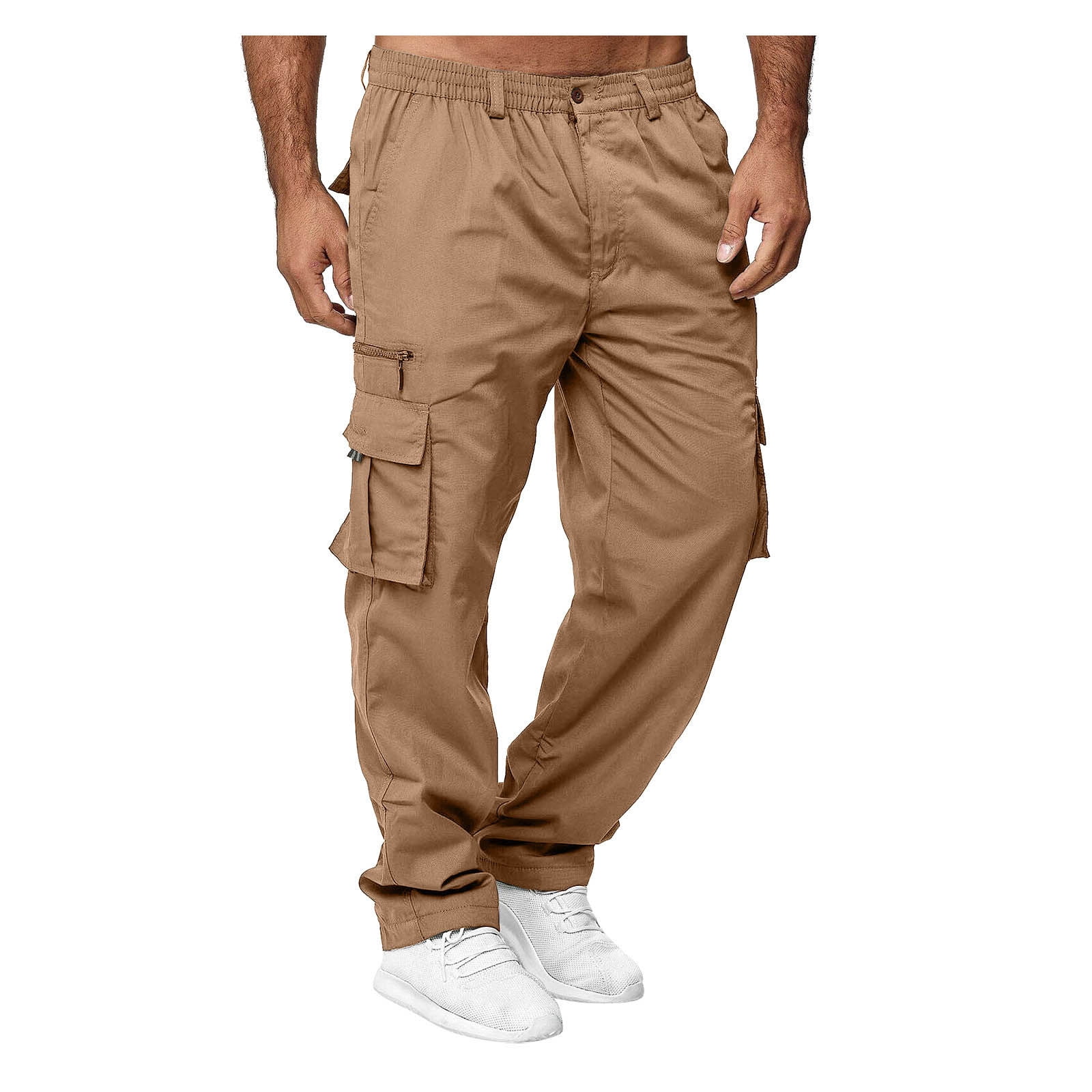 Men's Pockets Military Cargo Pant Elastic Waisted Relaxed Fit Pants ...