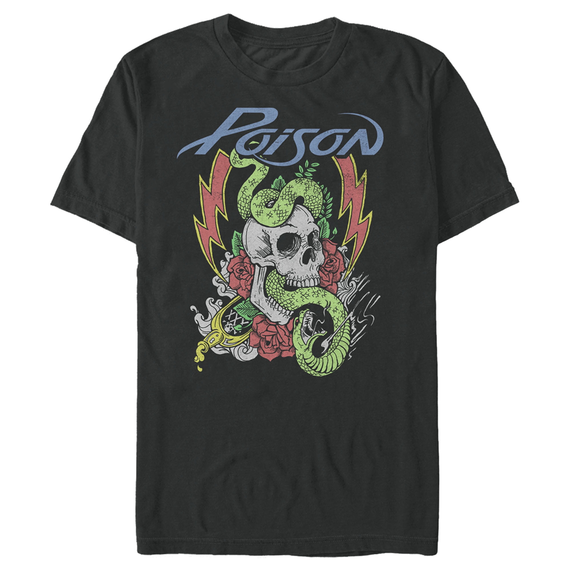 Poison Men's Poison Skull Snake Graphic Tee, Black, 3X Large, Metal ...