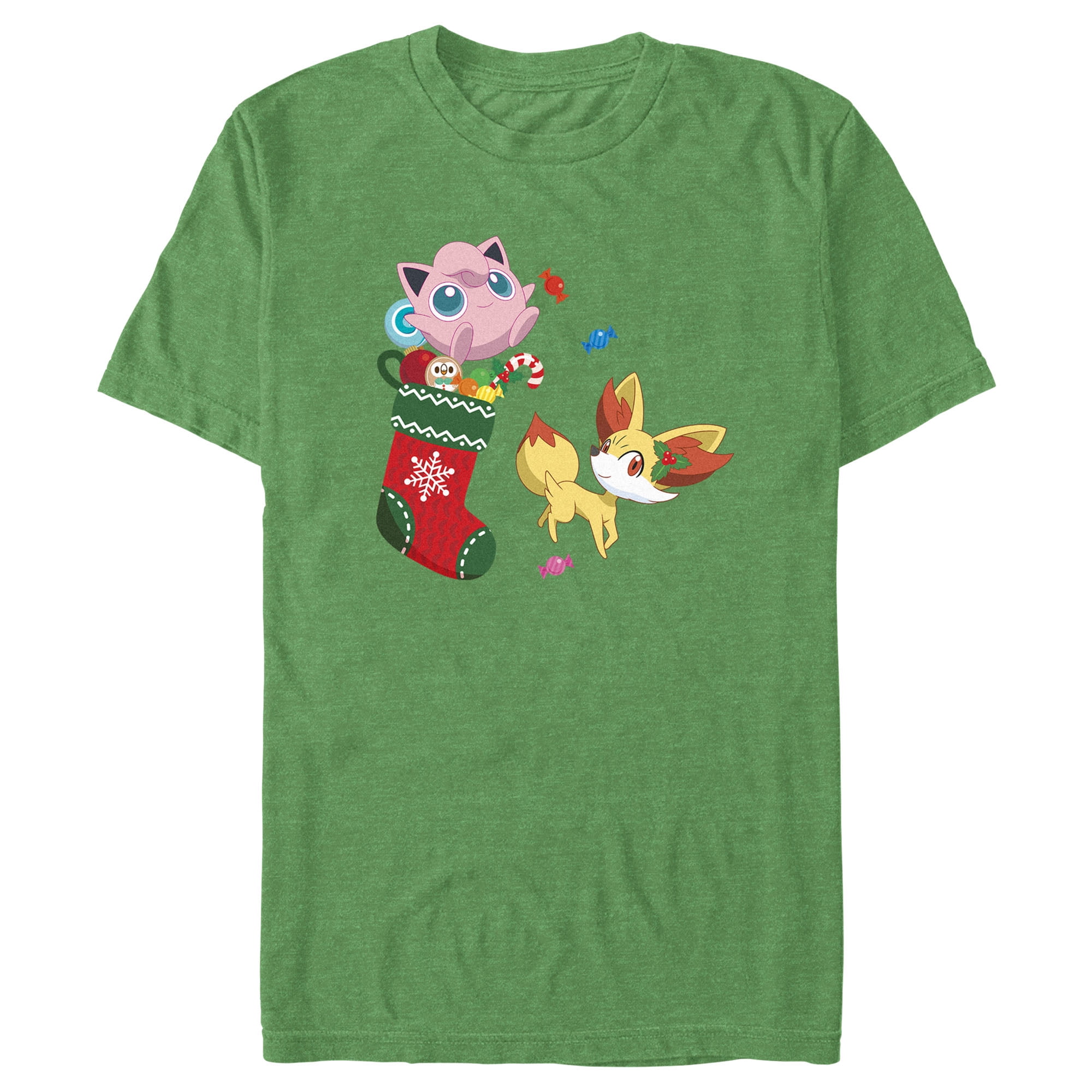 Men's Pokemon Christmas Jigglypuff and Fennekin Stocking Graphic T ...
