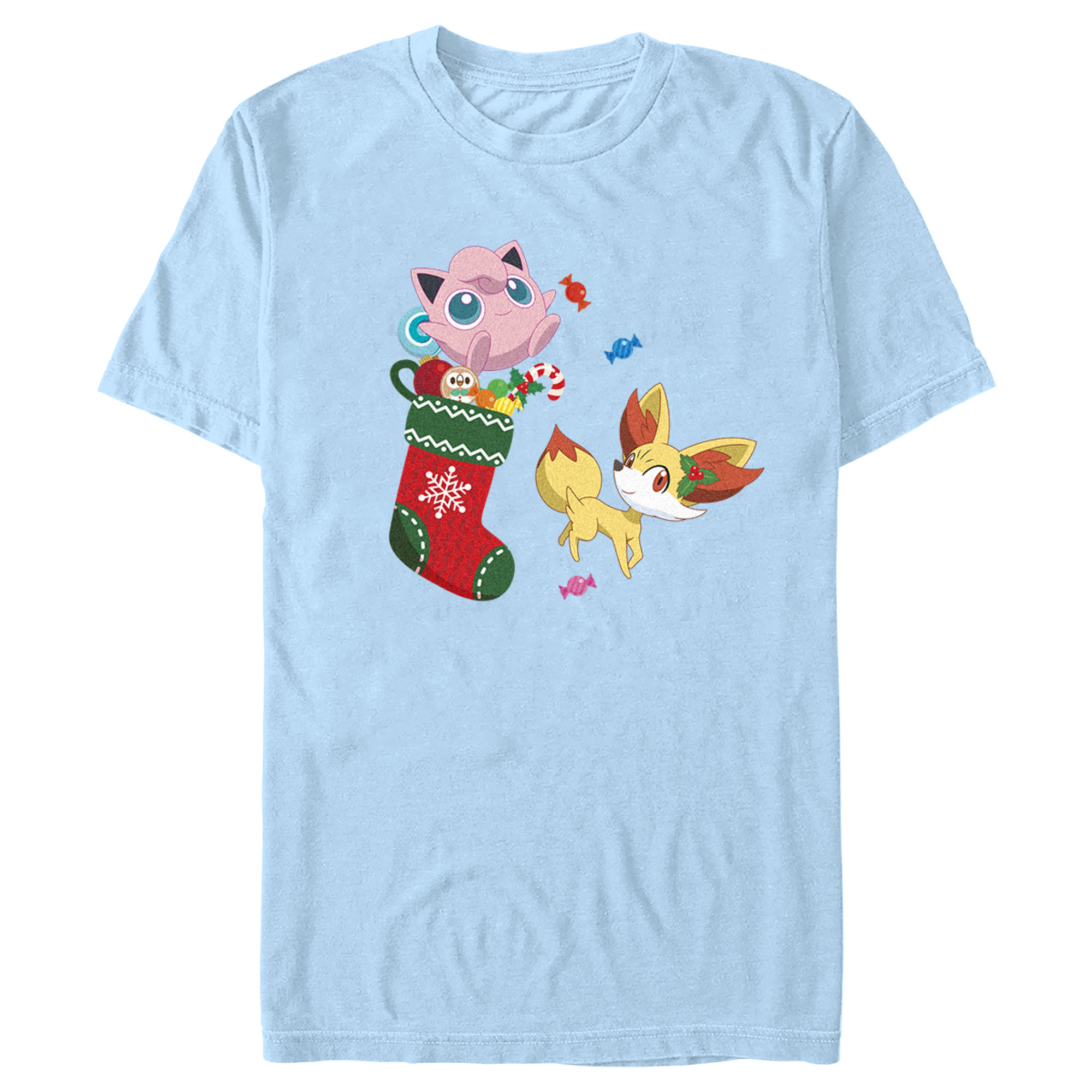 Men's Pokemon Christmas Jigglypuff and Fennekin Stocking Graphic Tee ...