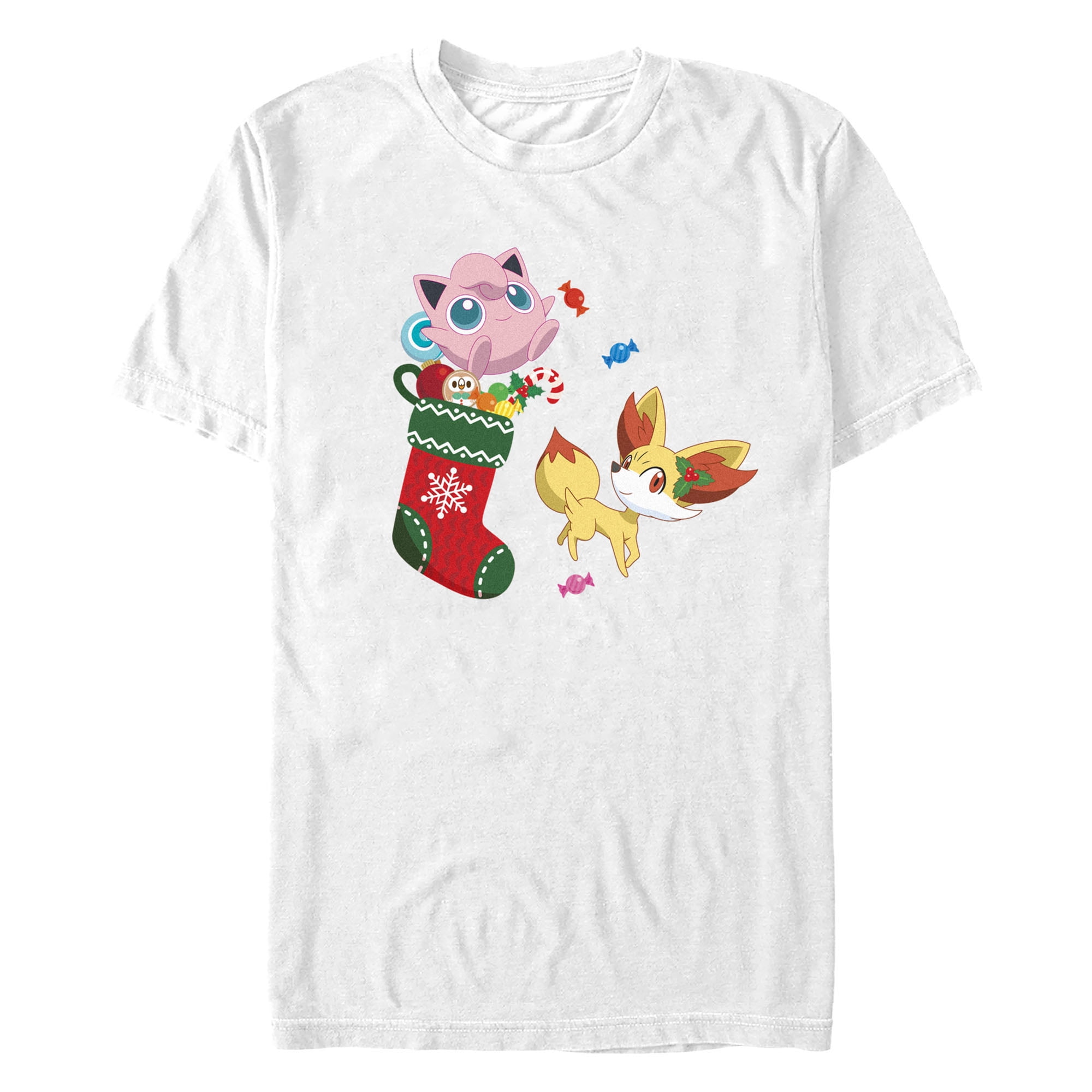 Men's Pokemon Christmas Jigglypuff and Fennekin Stocking Graphic Tee ...