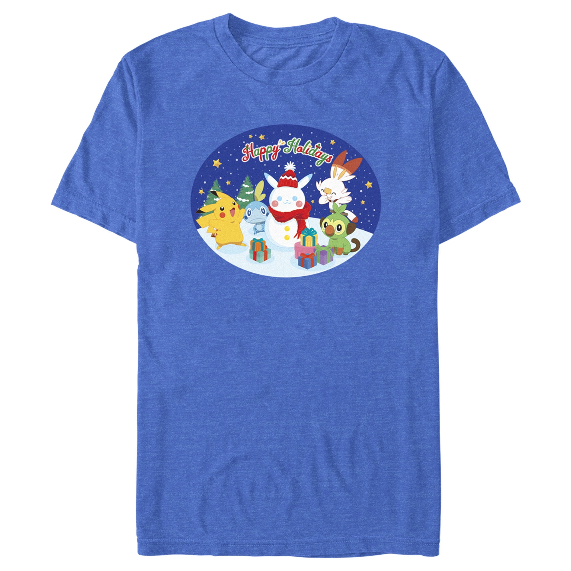 Men's Pokemon Happy Holidays Snowman Pikachu Graphic Tee Royal Blue ...