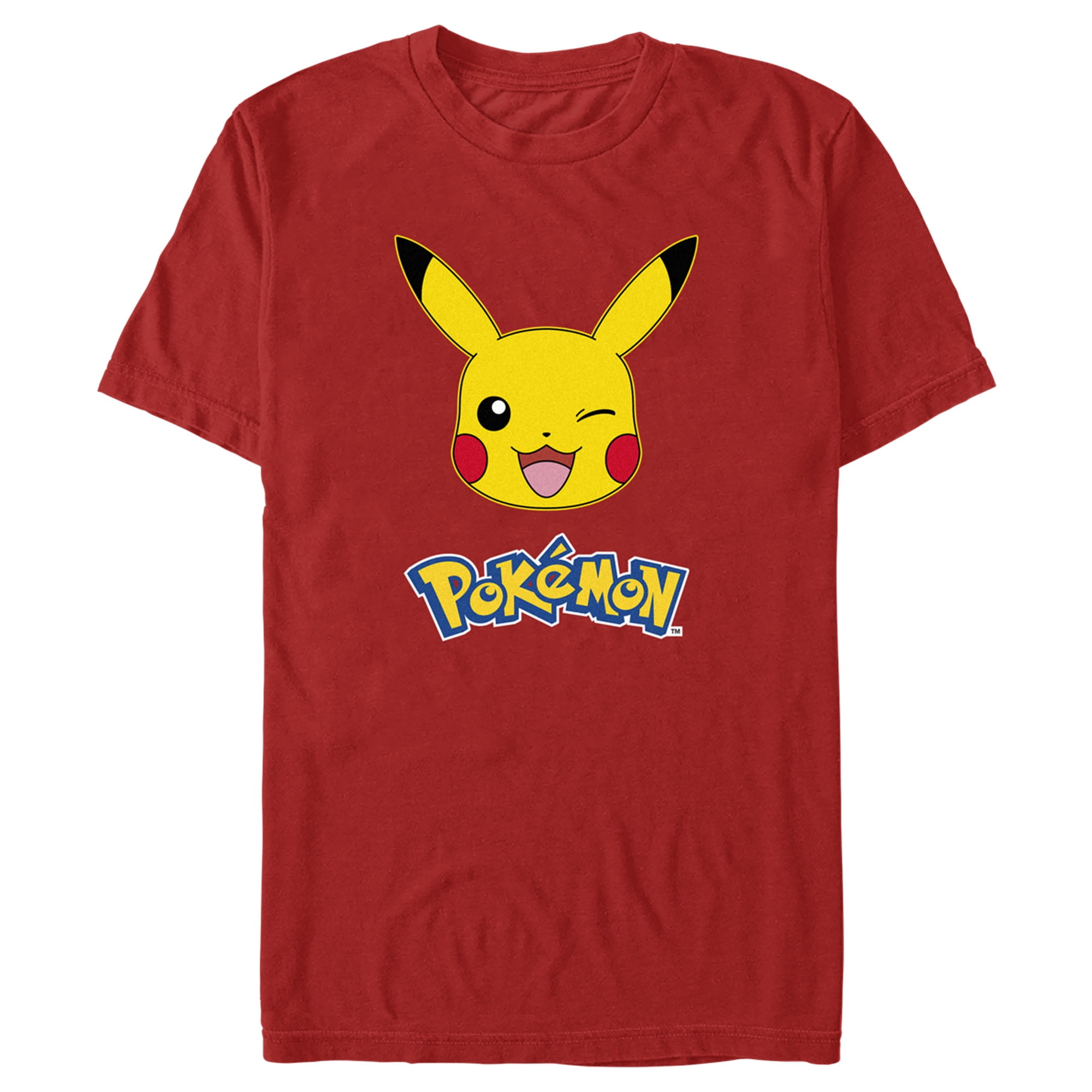 Men's Pokemon Logo Pikachu Wink Graphic Tee Red Small - Walmart.com