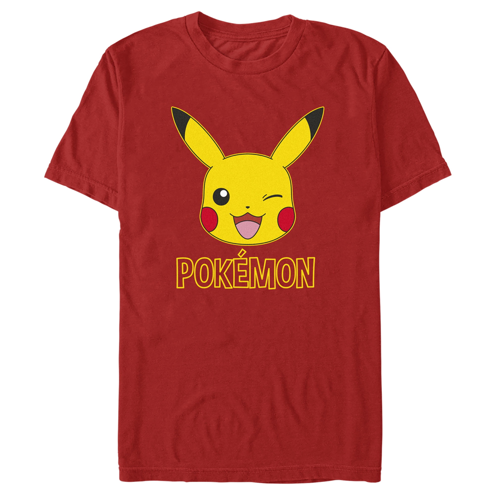 Men's Pokemon Pikachu Cute Wink Graphic Tee Red Medium - Walmart.com