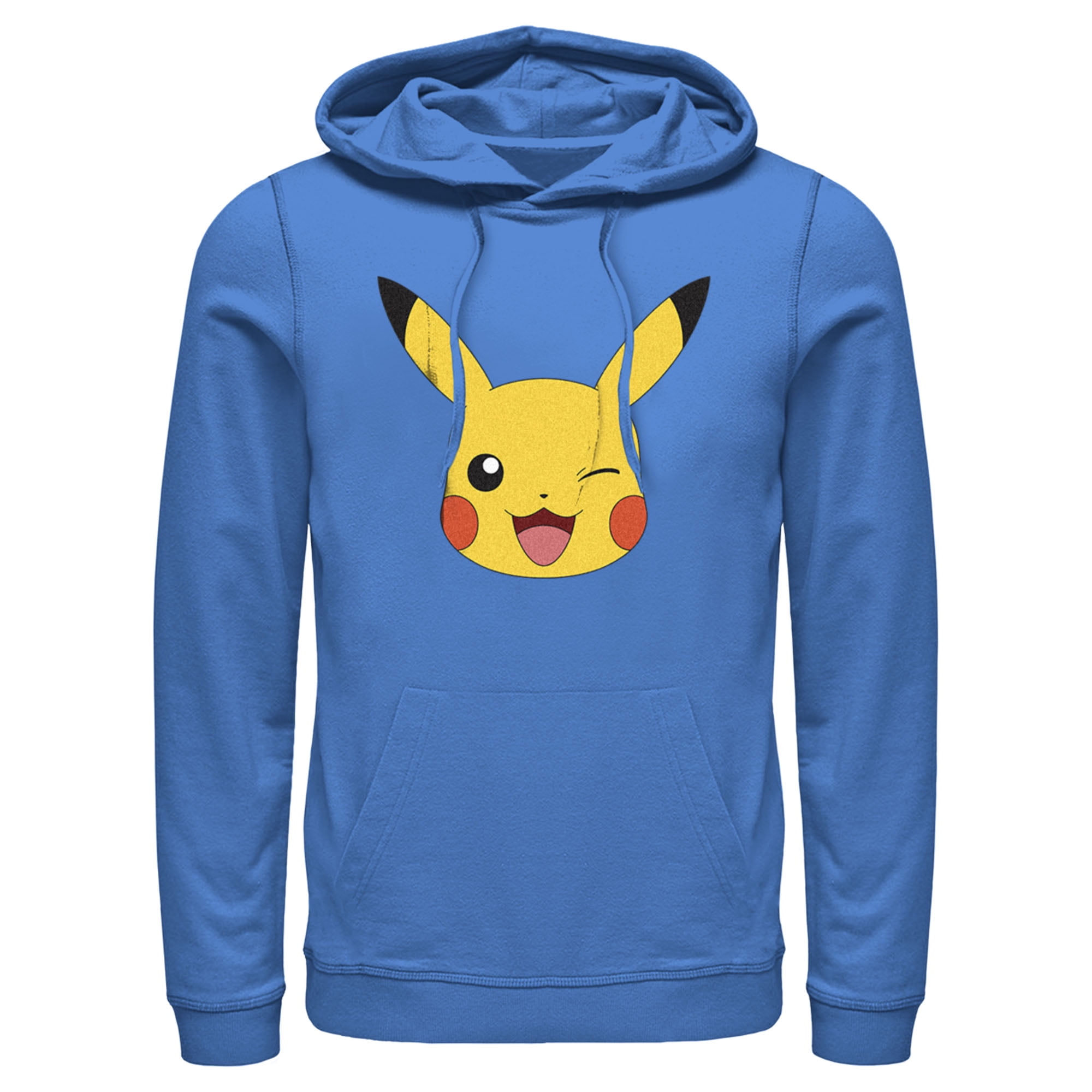 Men's Pokemon Pikachu Wink Face Pull Over Hoodie Royal Blue Medium ...
