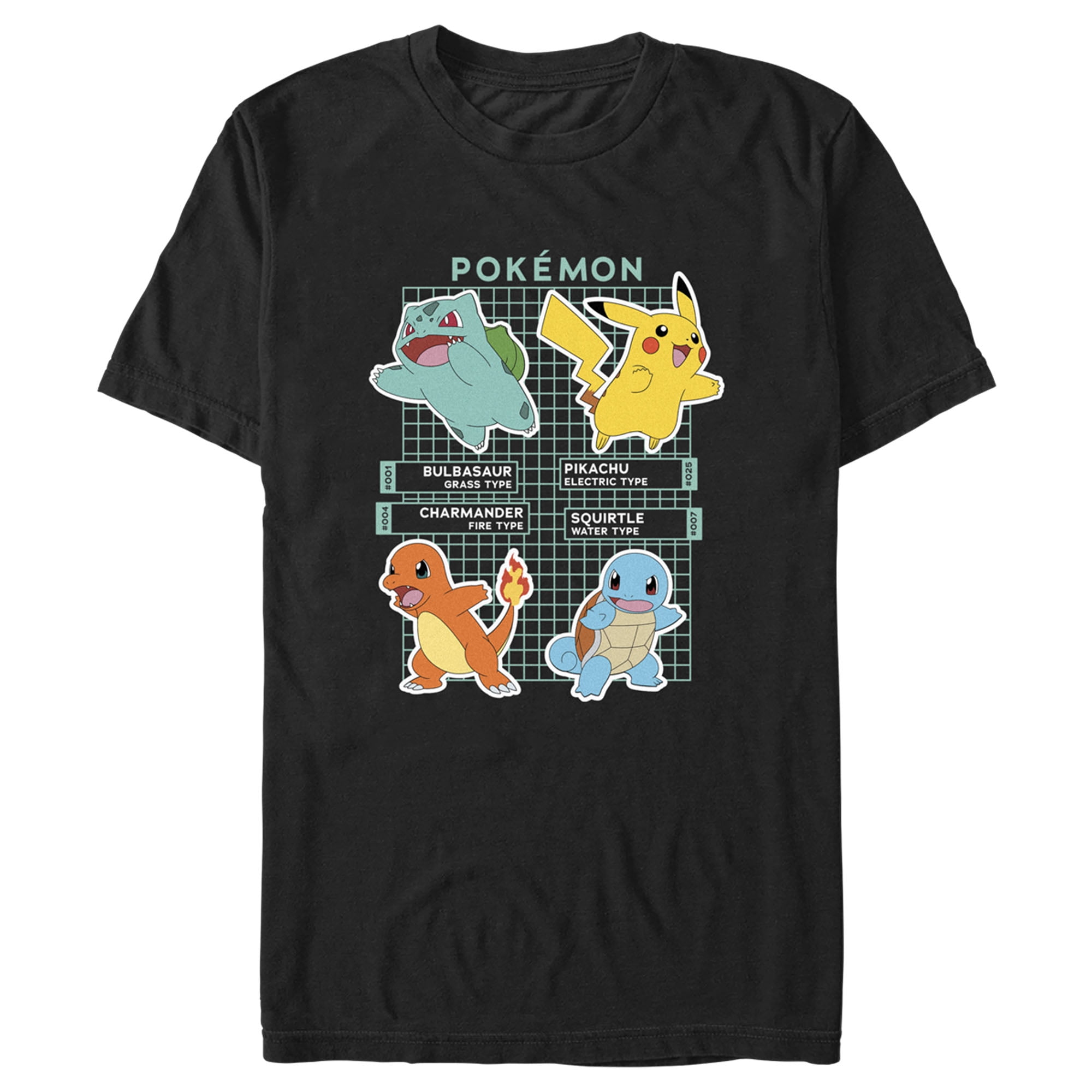 Men's Pokemon Starters Grid Pokedex Graphic Tee Black 2X Large ...