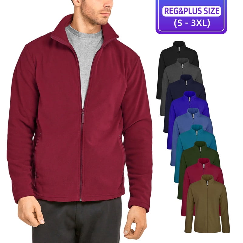 Men’s Polar Fleece Jacket with Pockets Full Zip Up S-3XL Long Sleeve ...