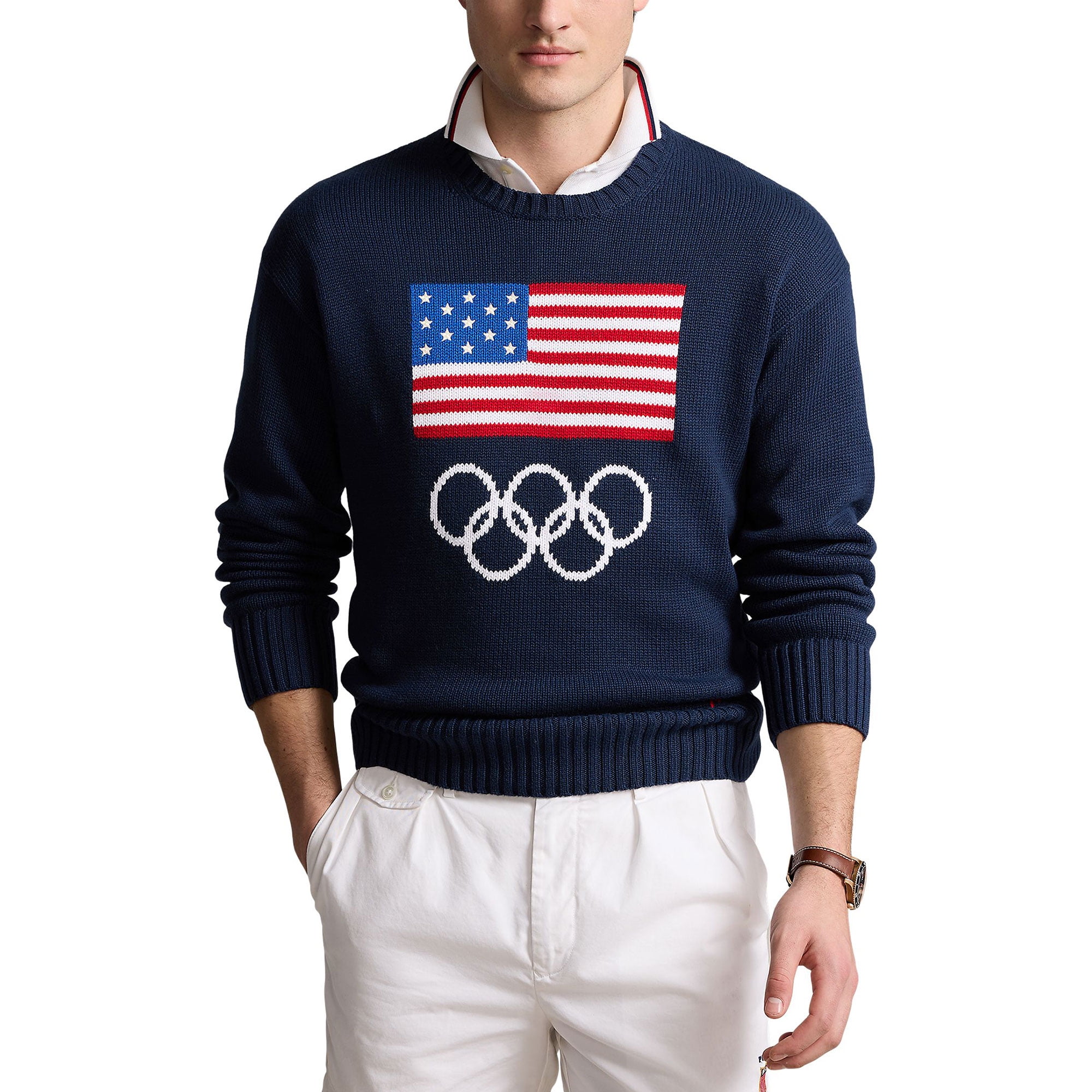 Men's Polo Ralph Lauren Navy Team USA 2024 Summer Olympics Villagewear Crewneck Sweater ...