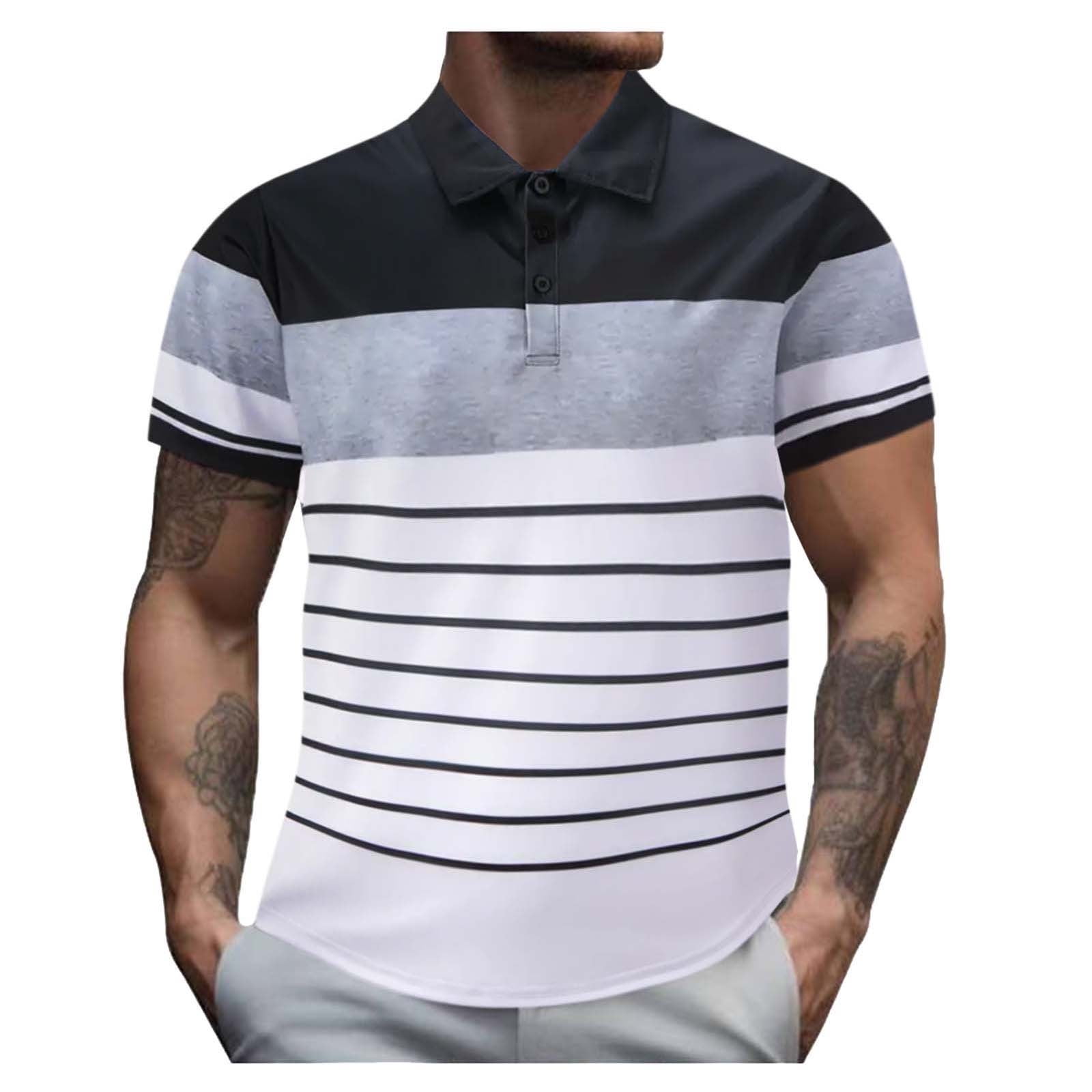 Men's Polo Shirt Short Sleeve Striped Summer Lapel Casual Patchwork Holiday Shirts Tops ...