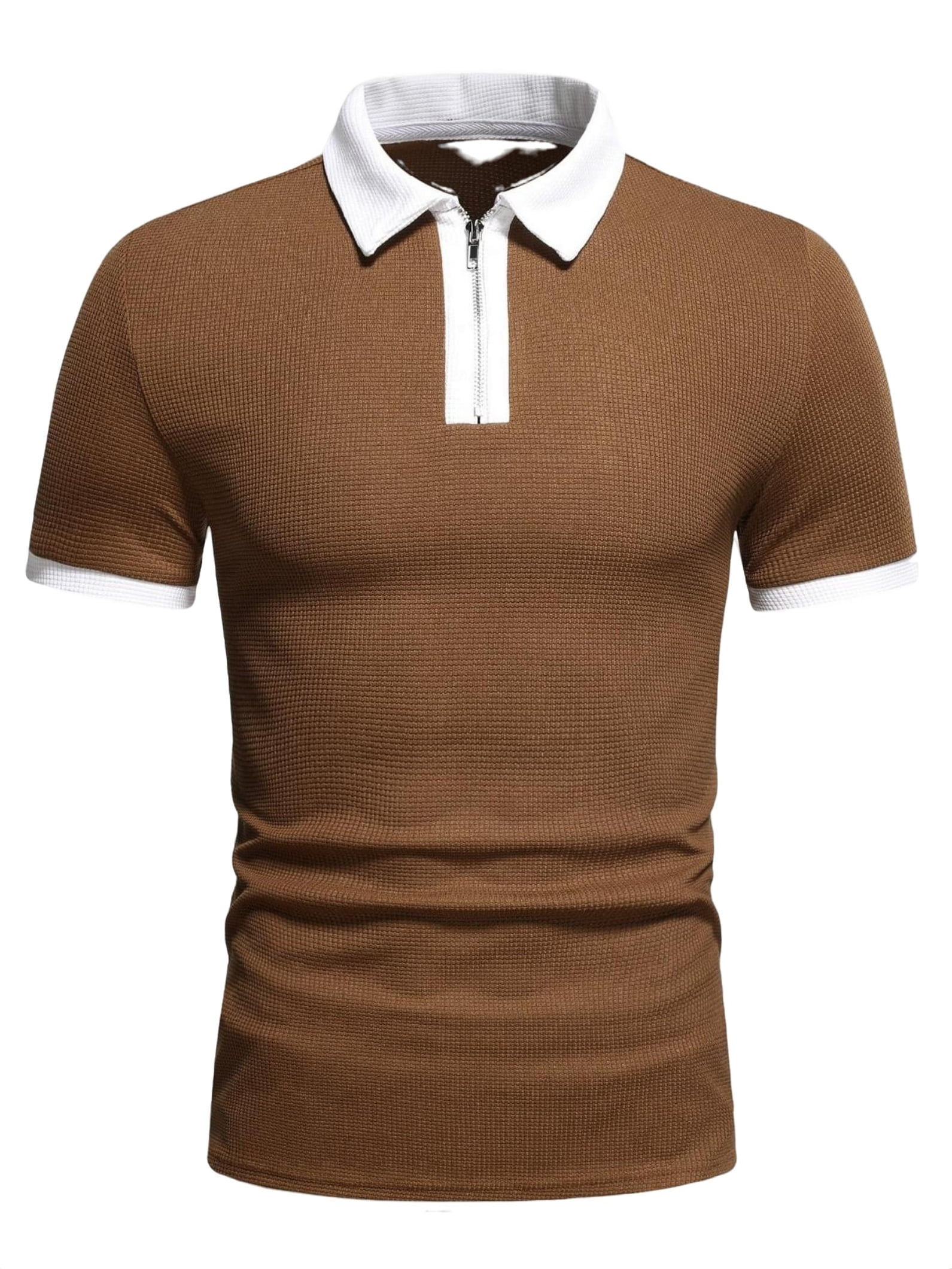 Men's Polo Shirts Casual Colorblock Short Sleeve Brown XXL (44 ...