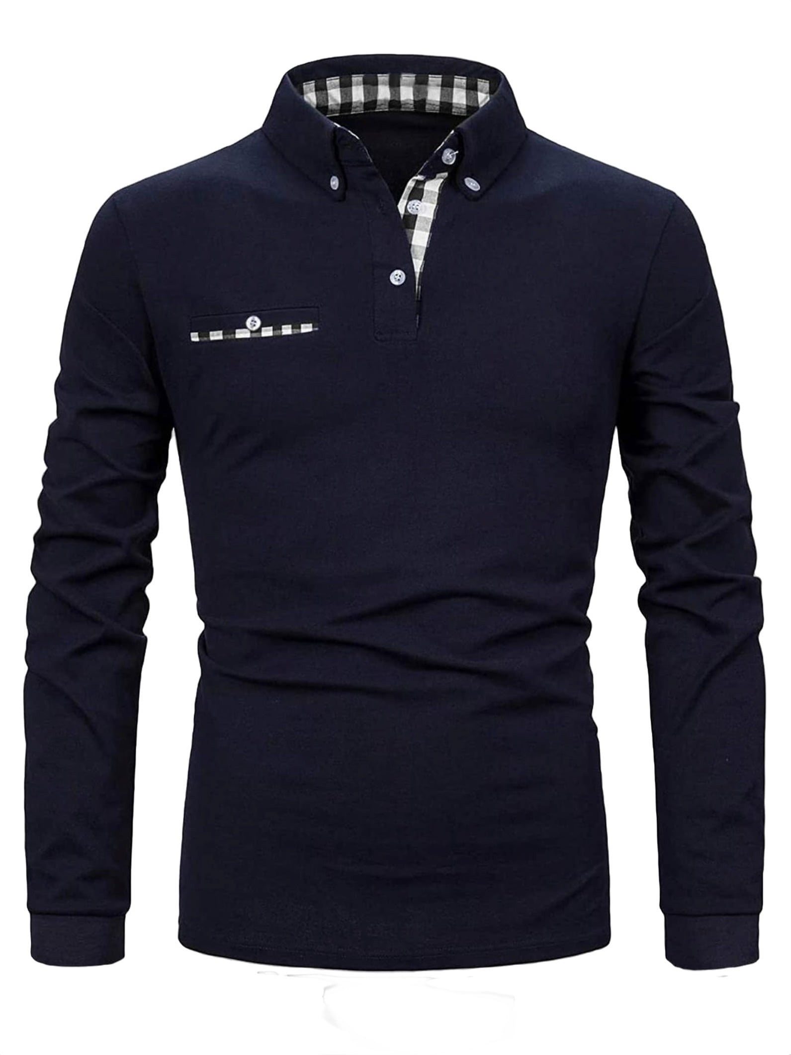 Men Casual Plaid Polo Long Sleeve Men Polo Shirts XXL (44) - Walmart.com