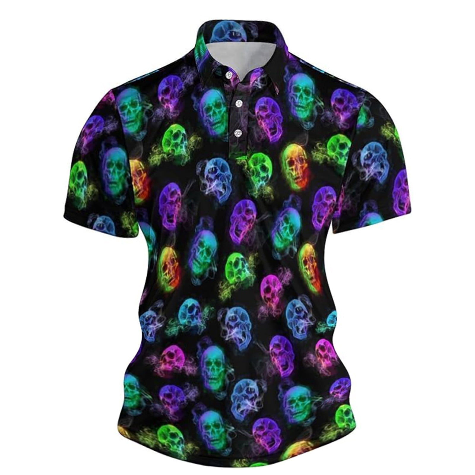 Men's Polo Shirts Halloween Skeleton Printed Short Sleeve Button Up ...