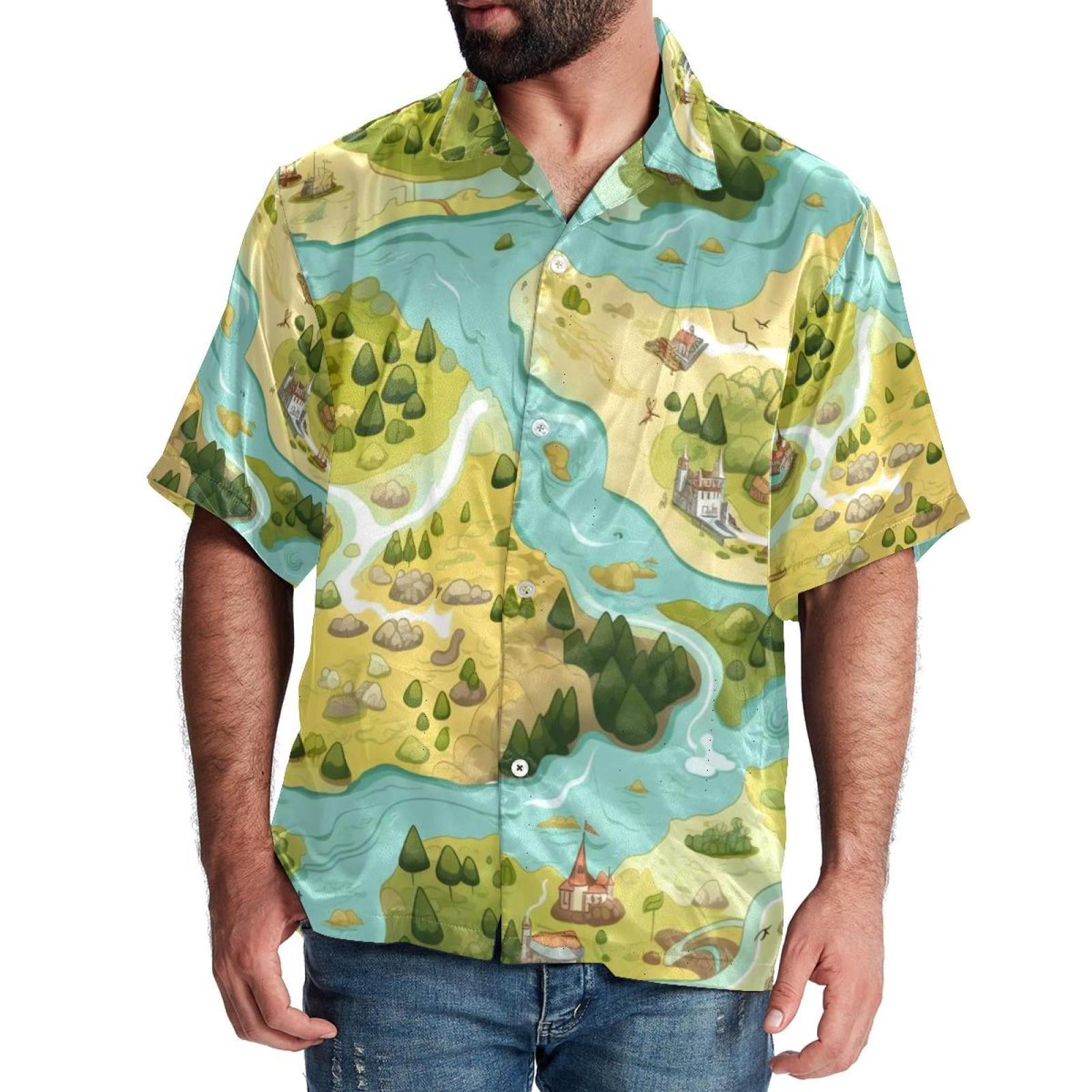 Men's Polyester Shirts Short Sleeve Casual Shirts Button Down Shirt for ...