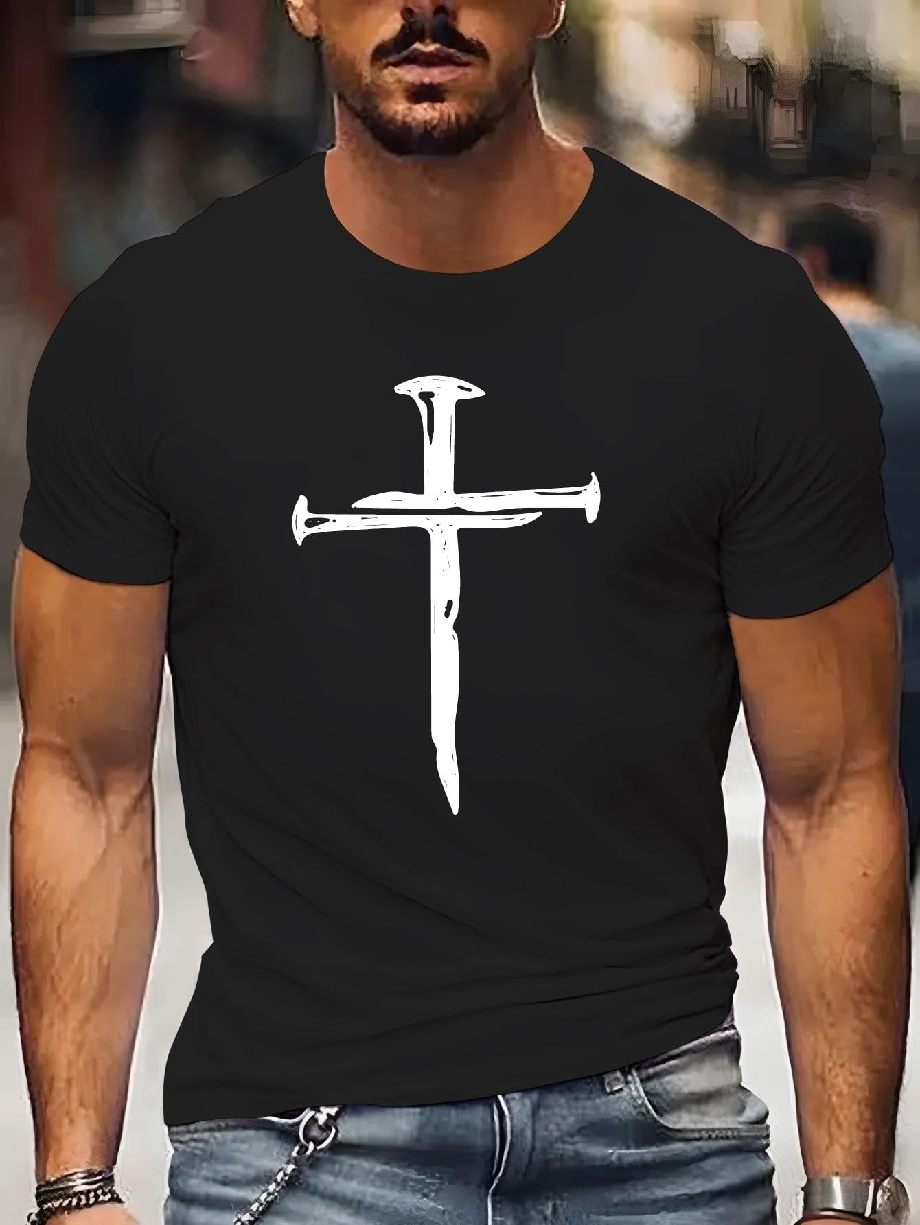 Men's Polyester Spandex Casual T-Shirt with Print, Crew Neck, Short ...