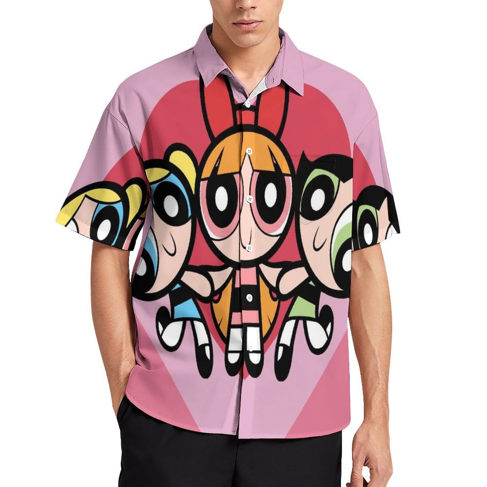 Men's Powerpuff GirlsHawaiian Casual Button Down Cartoon Short Sleeve ...