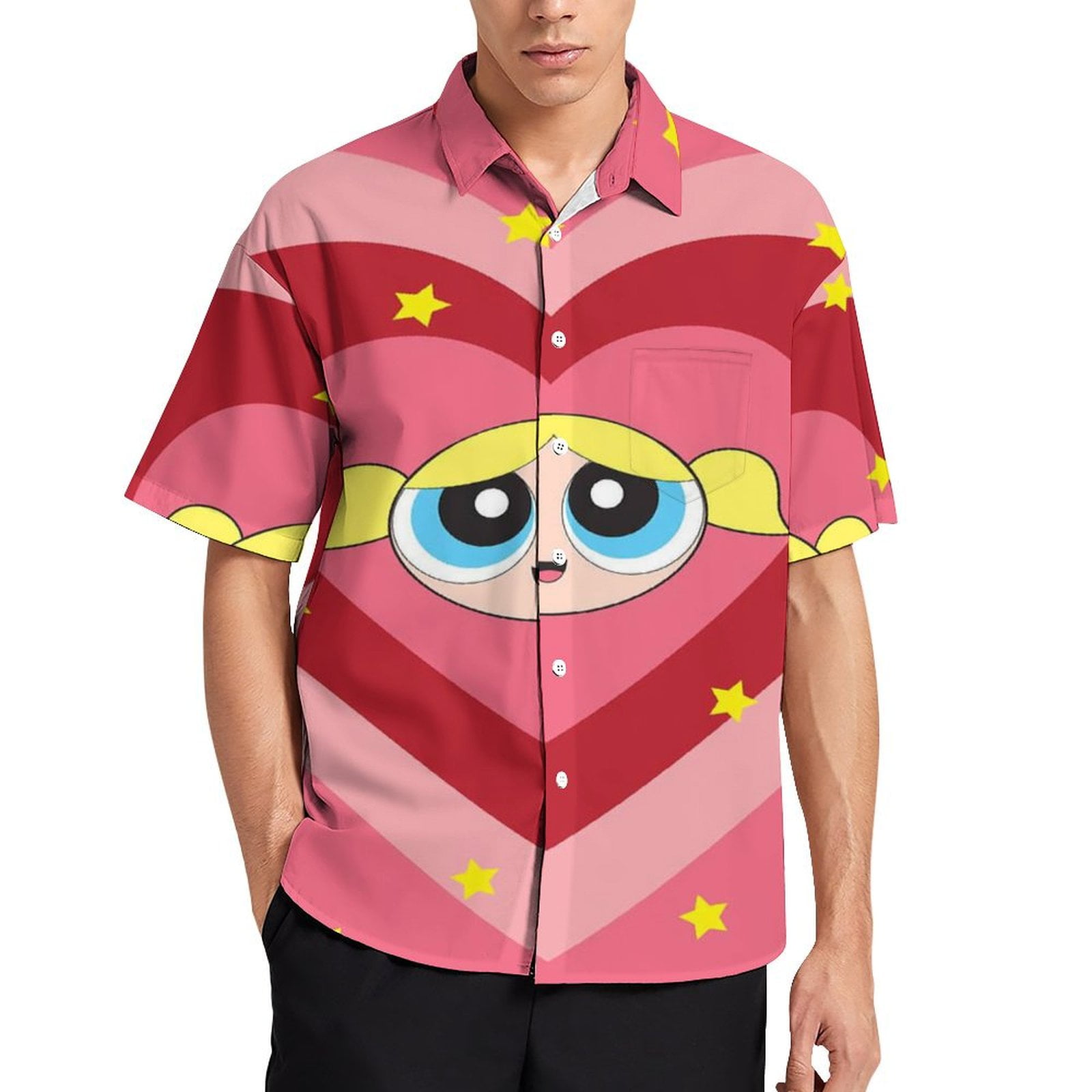 Men's Powerpuff GirlsHawaiian Casual Button Down Cartoon Short Sleeve ...