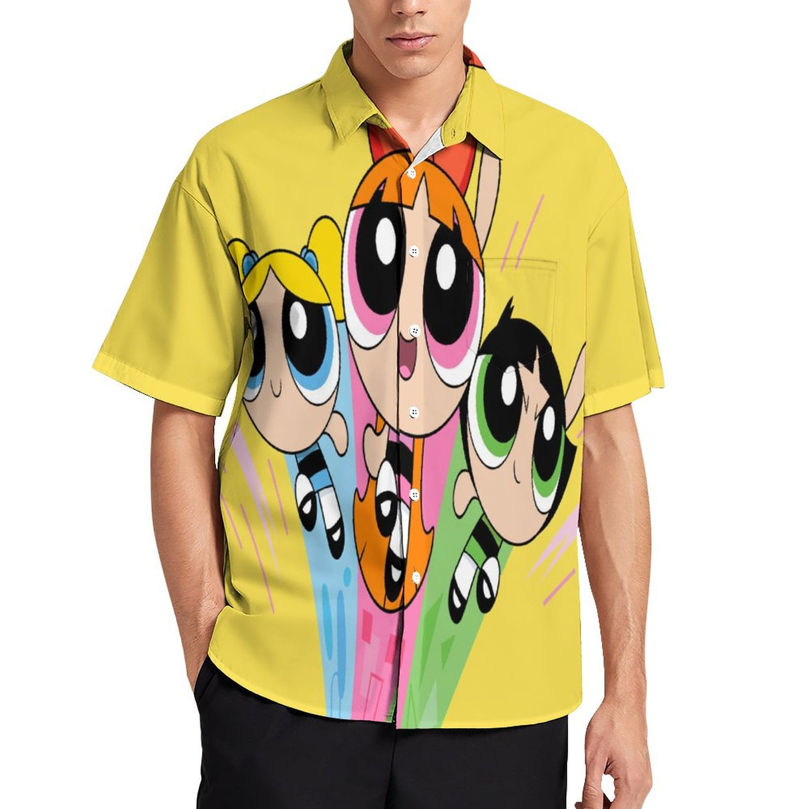 Men's Powerpuff GirlsHawaiian Casual Button Down Cartoon Short Sleeve ...