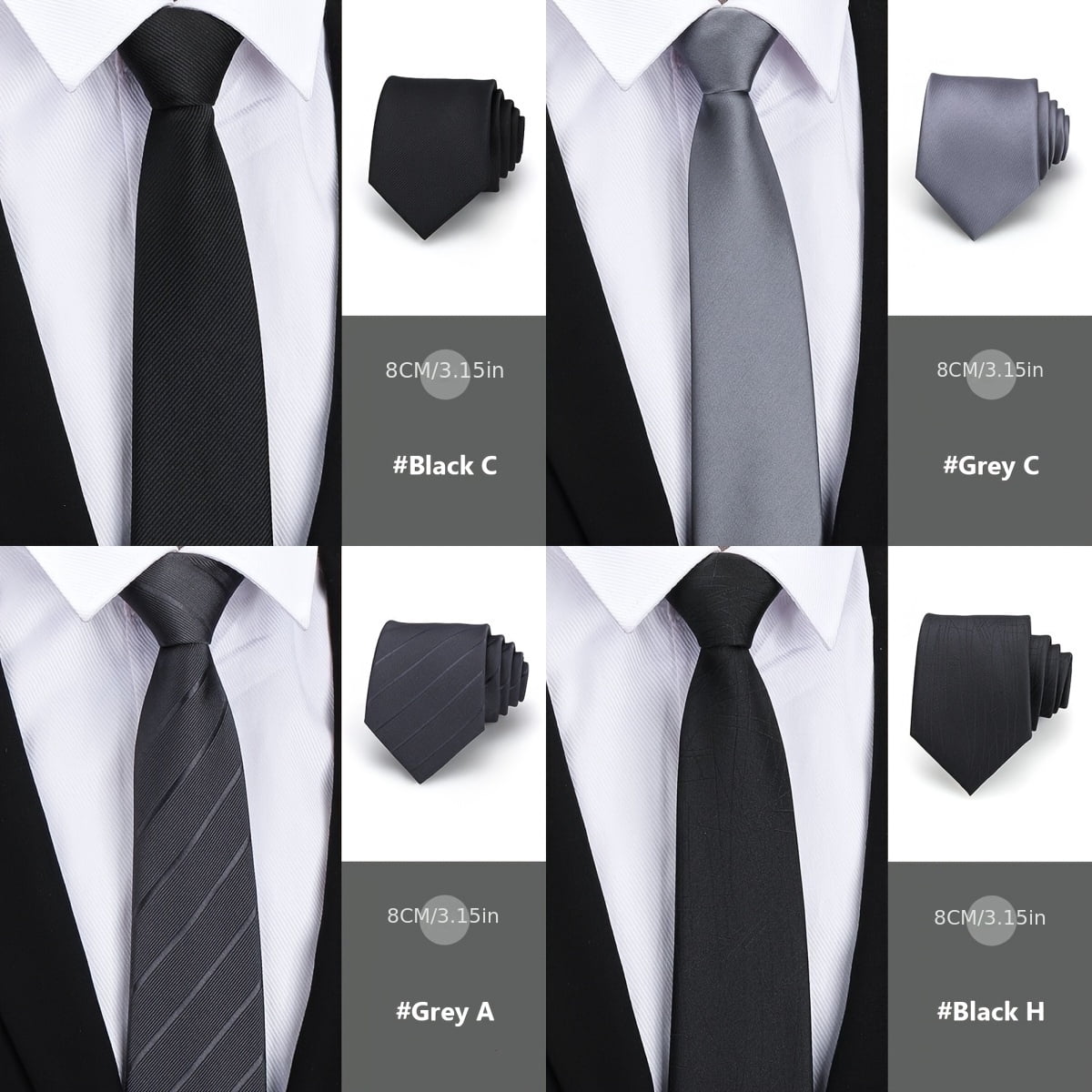 Men's Premium Black and Grey Classic Ties (4-Piece Set) - 100% ...