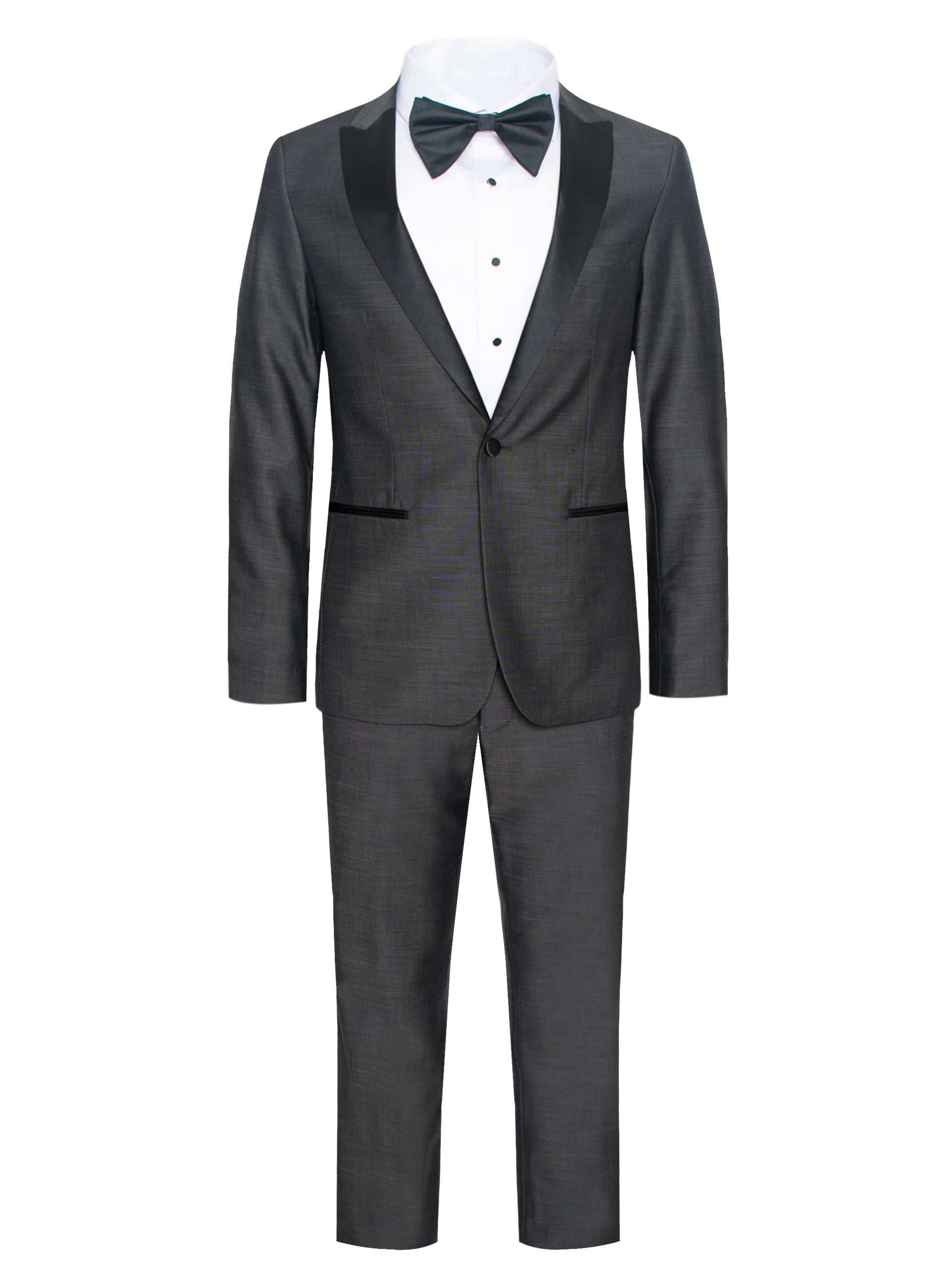Men’s Premium Modern Fit Charcoal Gray With Black Peak Lapel One Button ...