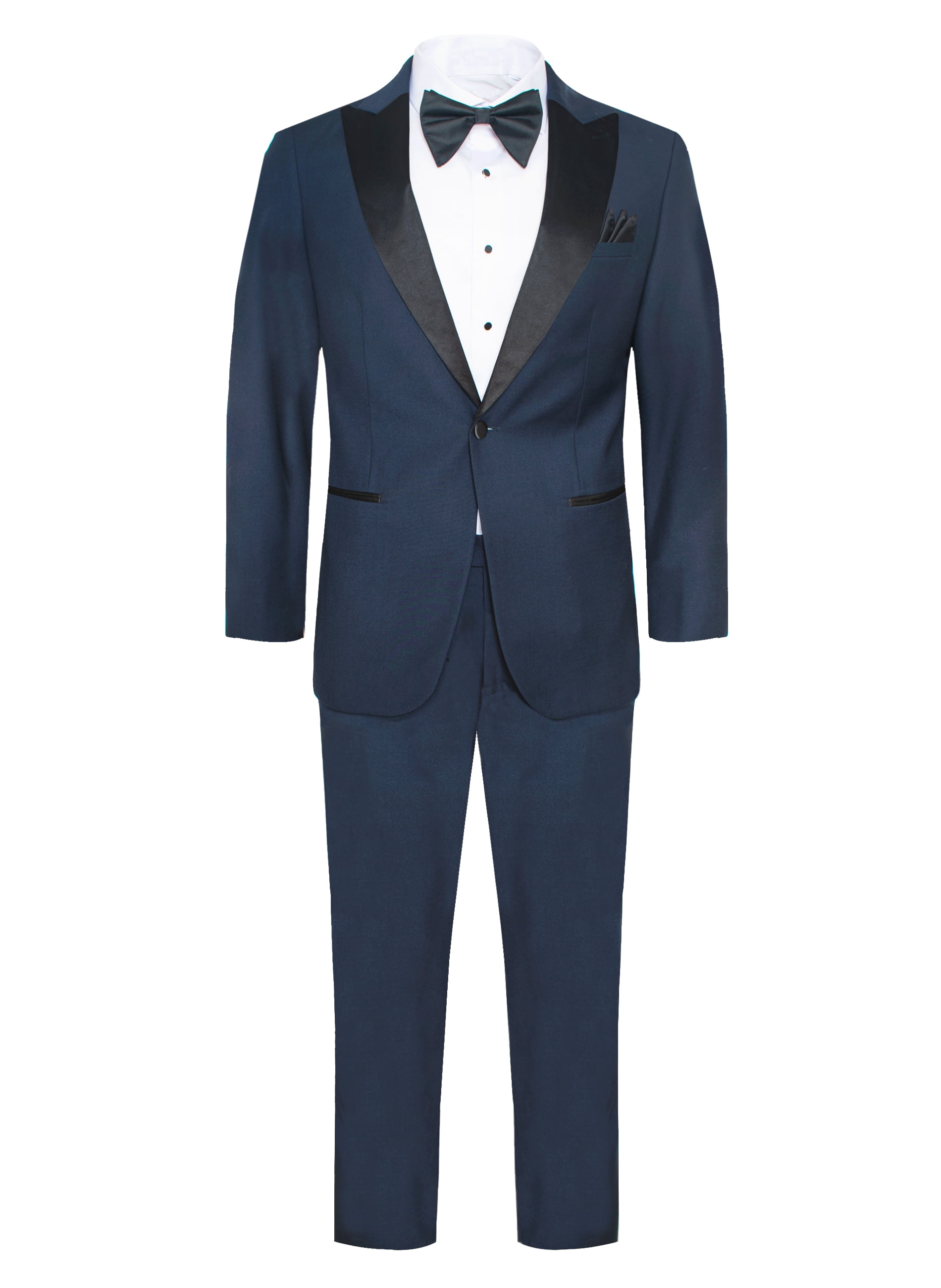 Men’s Premium Modern Fit Navy Blue With Black Peak Lapel One Button ...