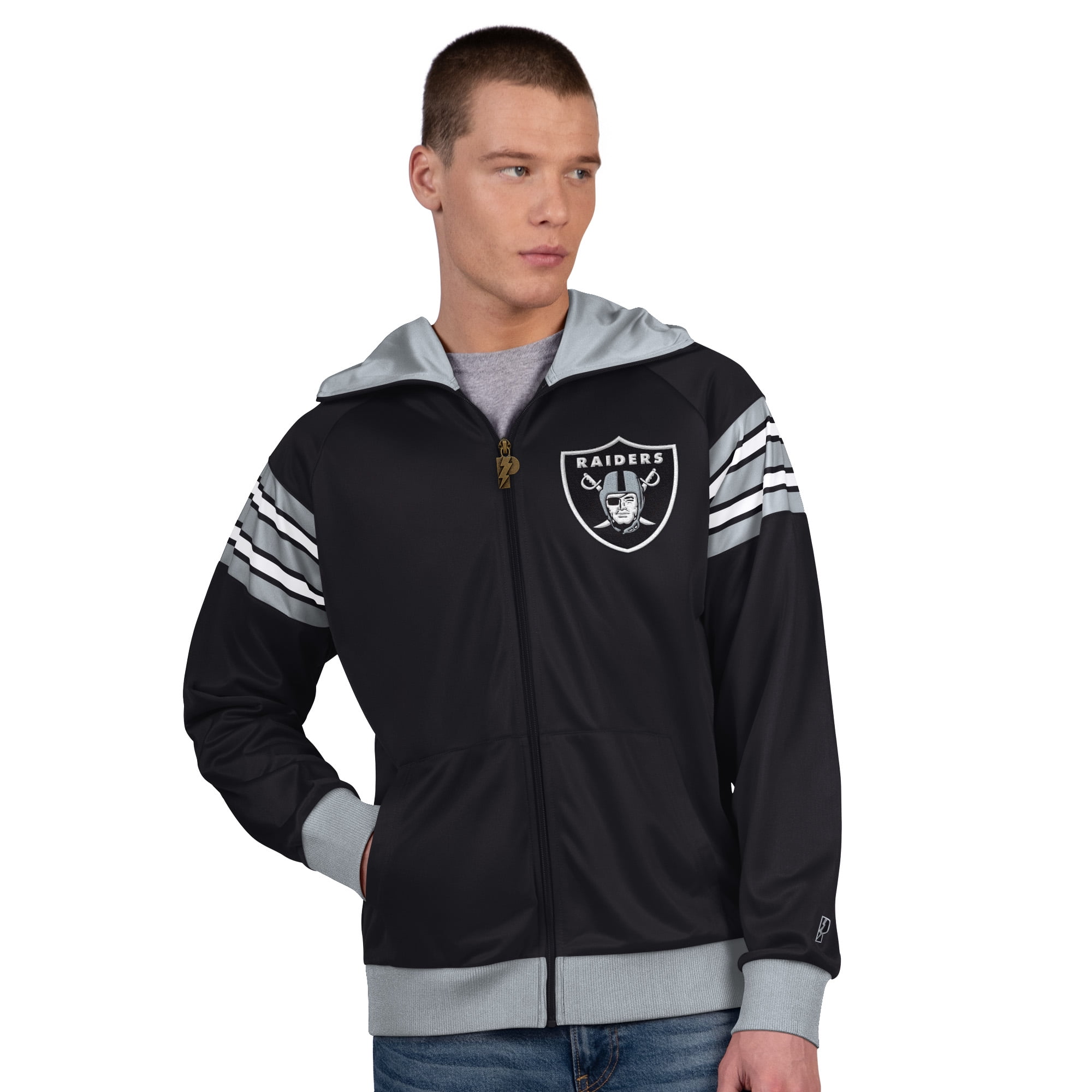 Men's Pro Player Black/Silver Las Vegas Raiders Helmet Full-Zip Hooded ...