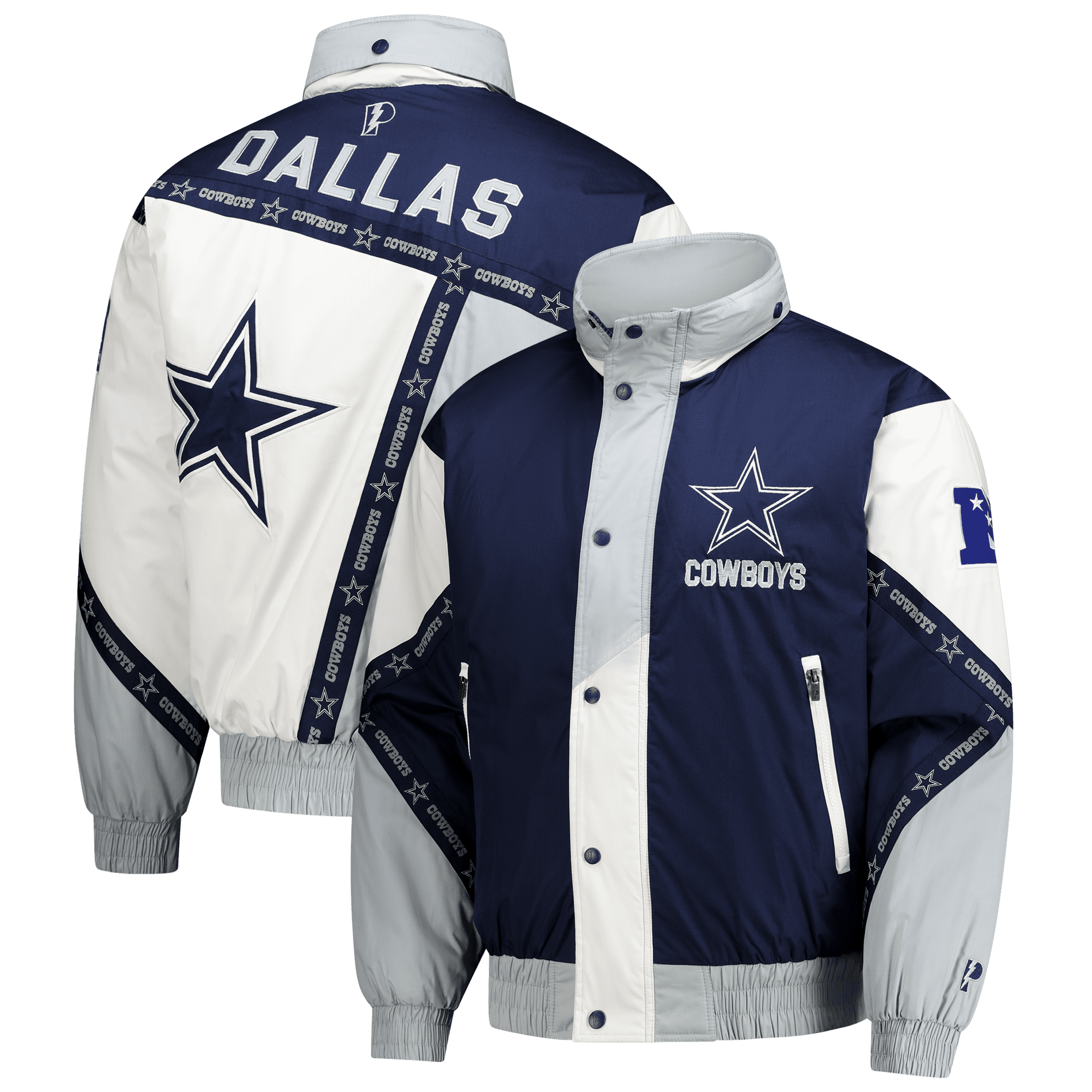 Men's Pro Player Navy/Silver Dallas Cowboys Tape Full-Zip Hooded Jacket ...
