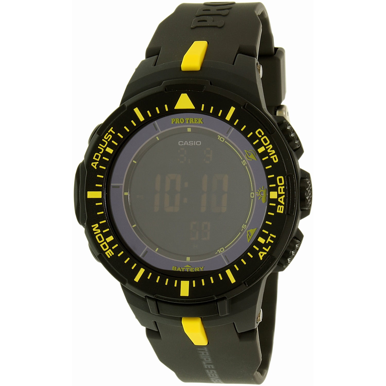 Men's Pro Trek Solar Powered Triple-Sensor Watch with Black/Yellow ...