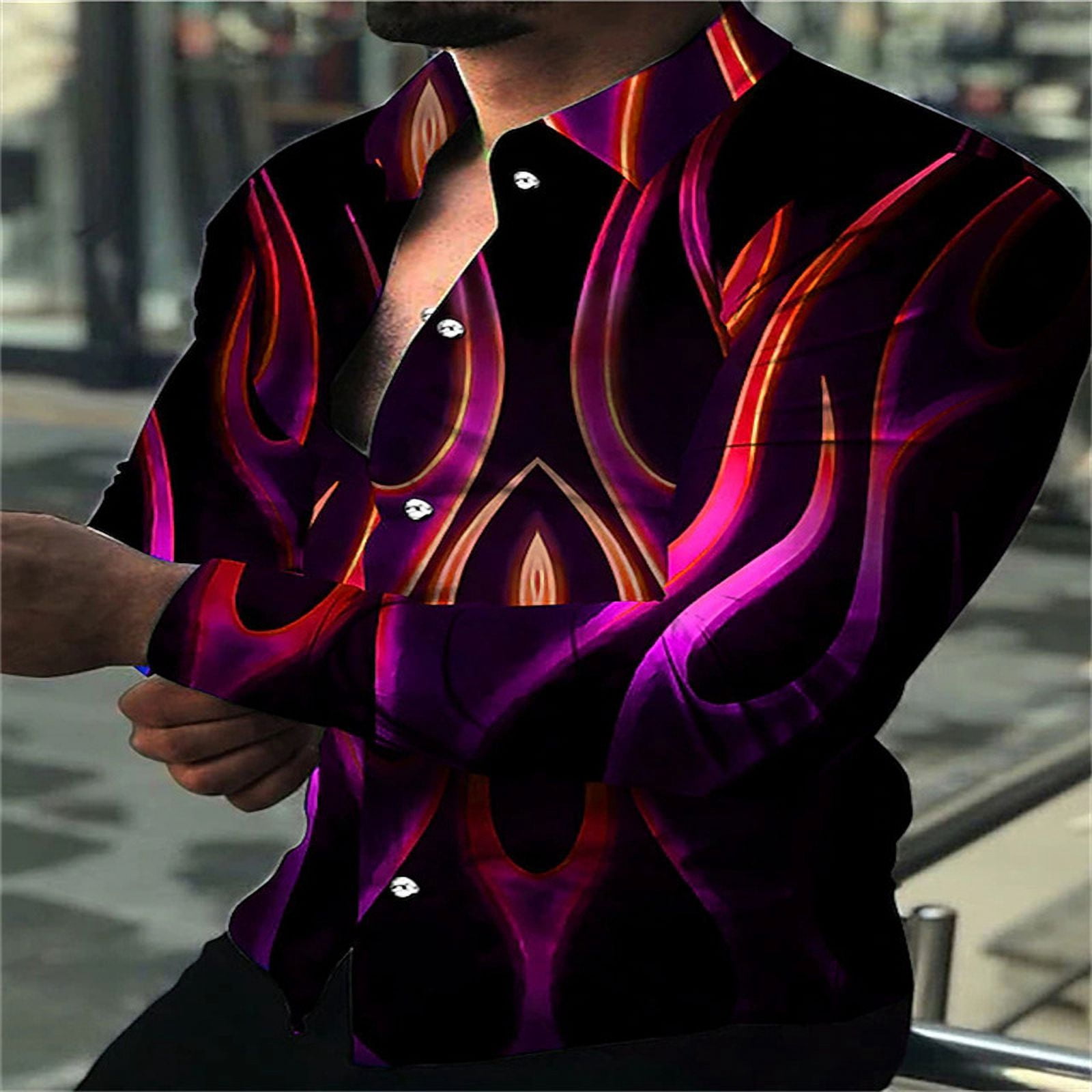 Men's Prom Party Hawaiian Geometric Colorful Batik Turtleneck Pool Red ...