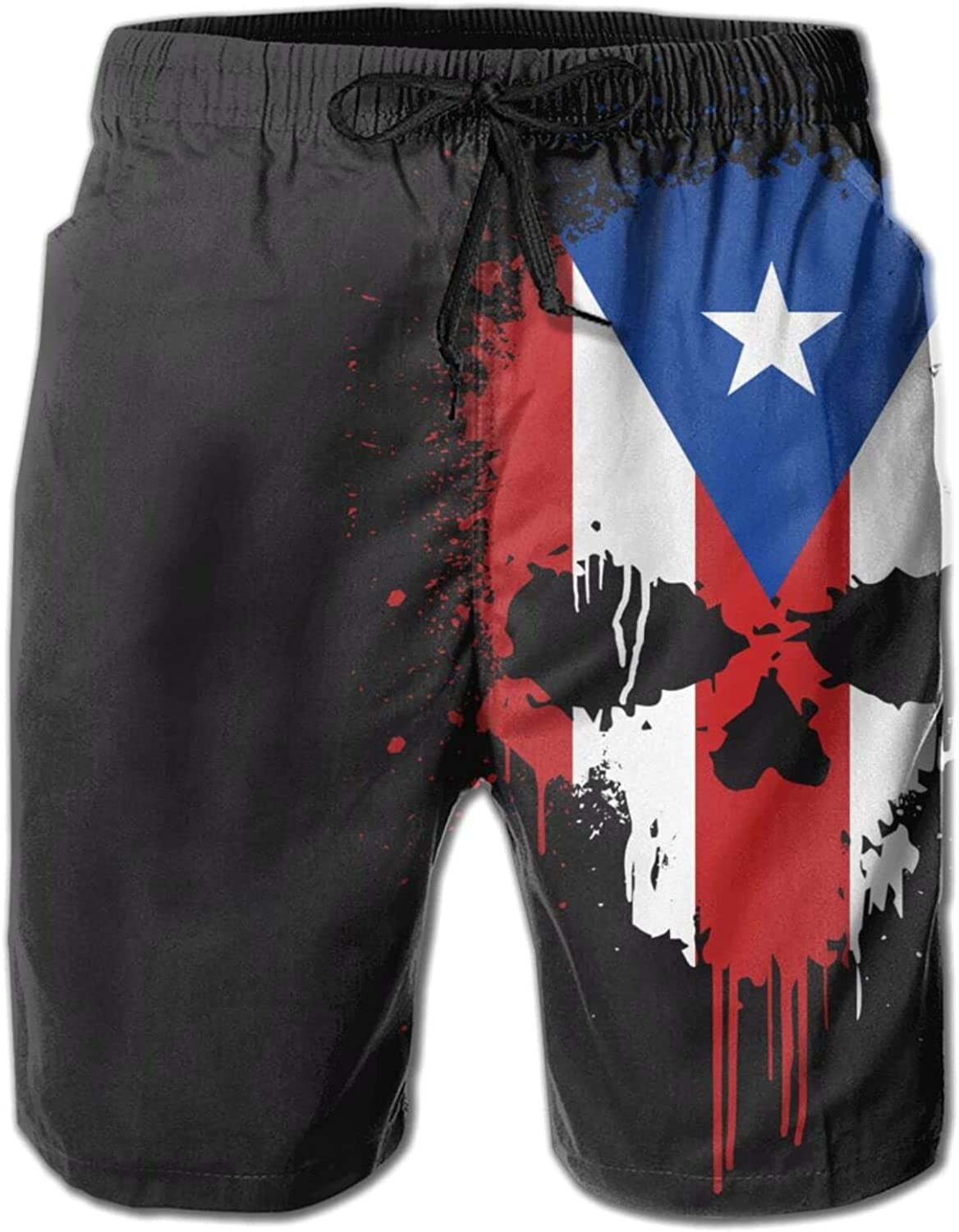 Men's Puerto Rican National Flag With Splash Skull Swim Trunks Summer ...