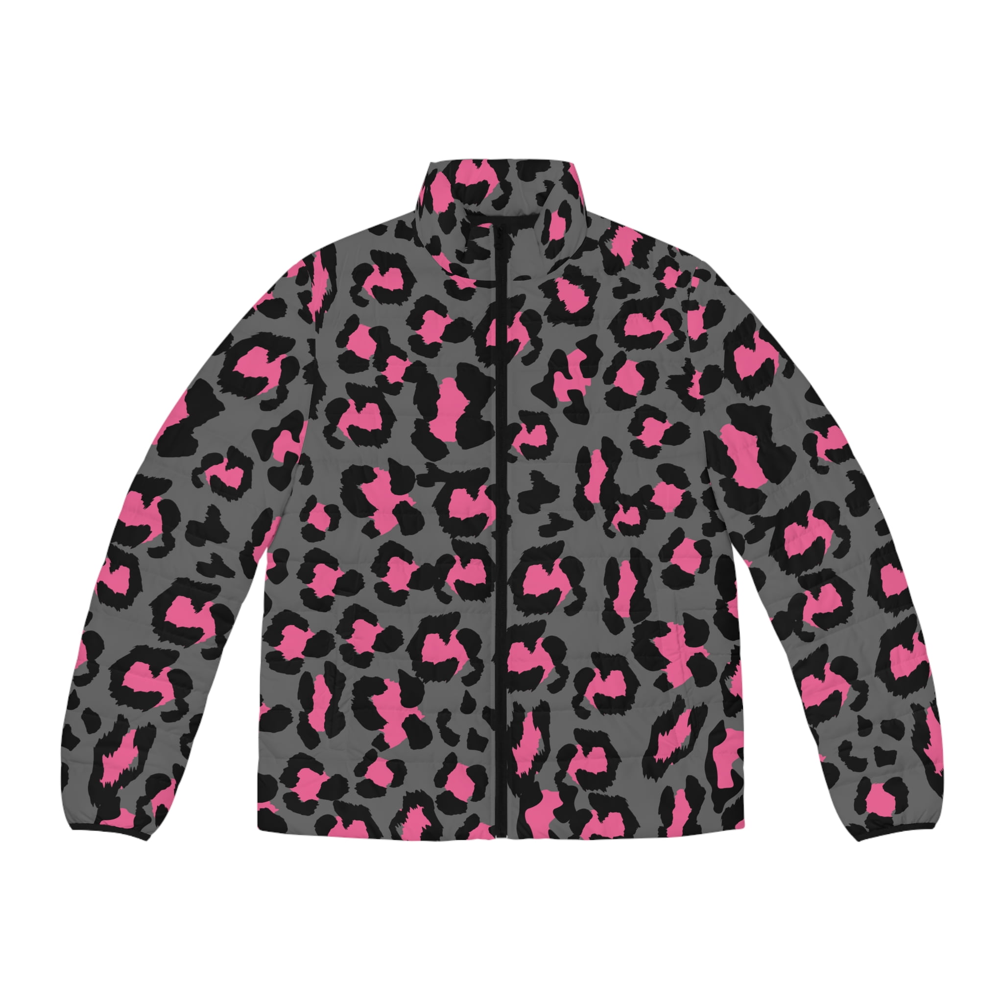 Men's Puffer Jacket (AOP) - Leopard Camouflage - Dark Grey - Pink ...