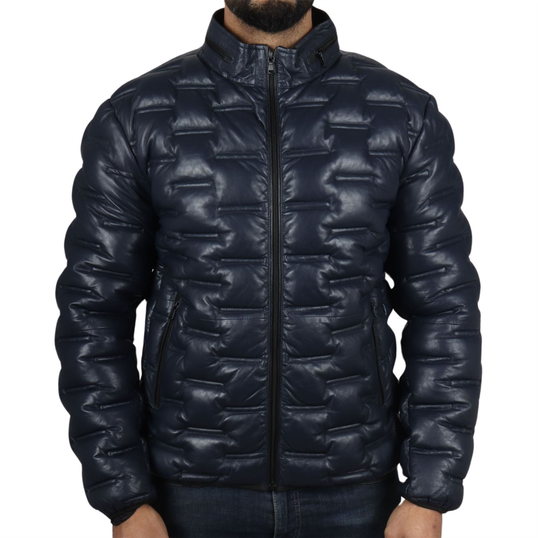 Men's Puffer Quilted Real Leather Waist Length Jacket - Walmart.com