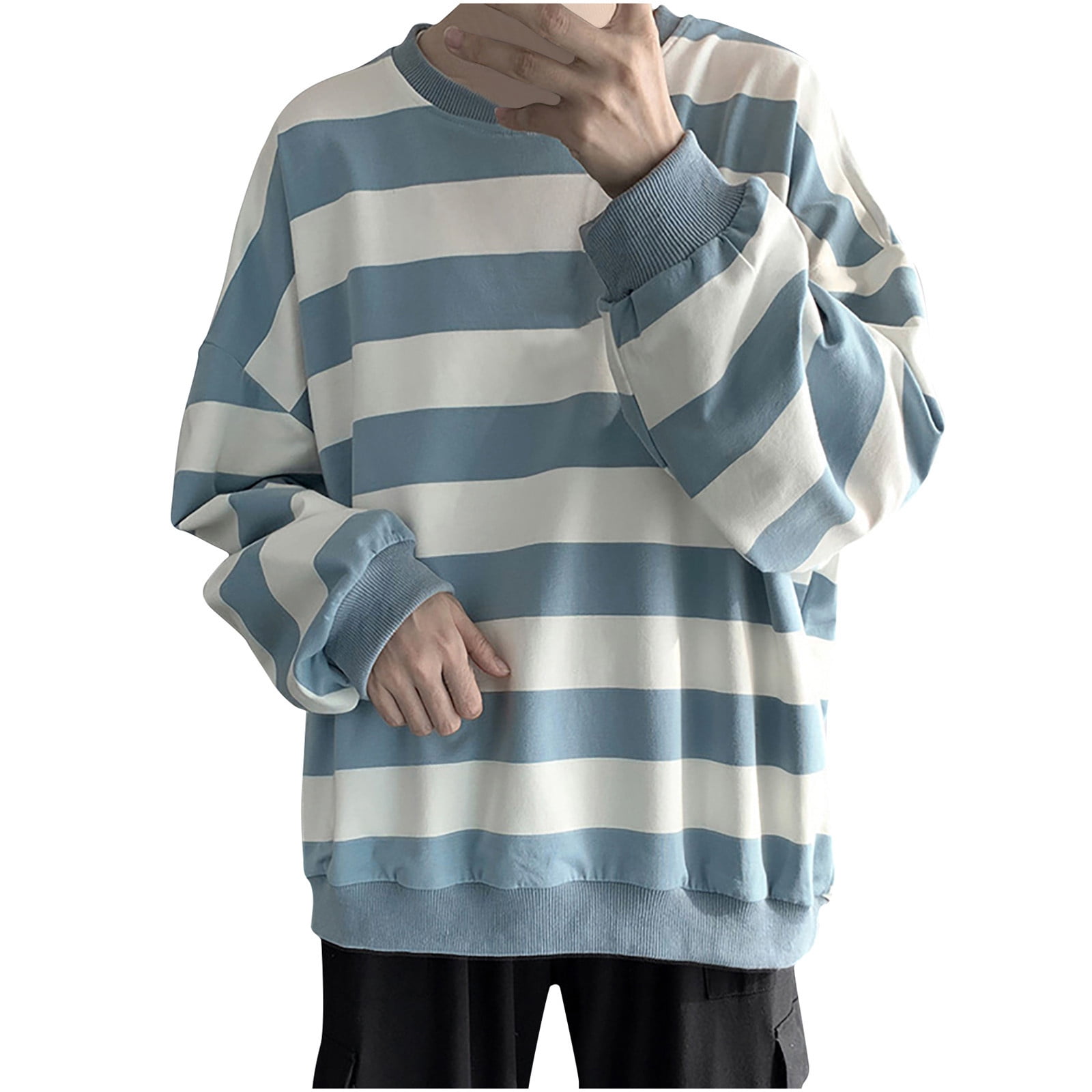 Men's Pullover Casual Striped Crew Neck Long Sleeve T-Shirt Basic ...
