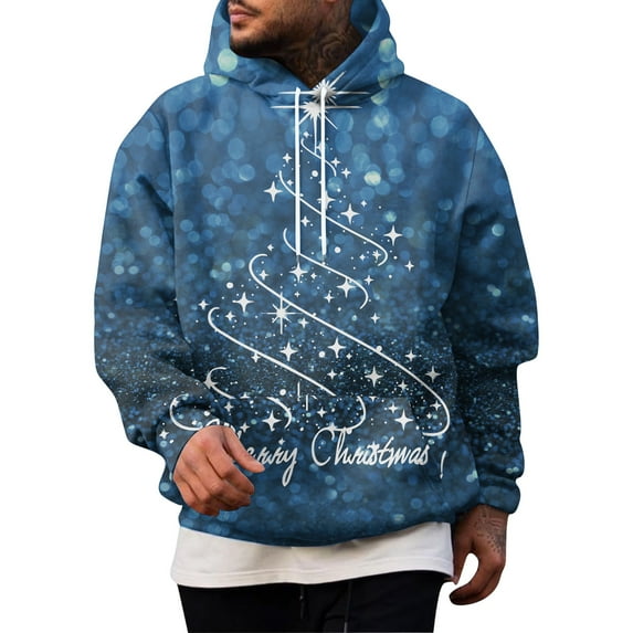 Men’s Pullover Hoodie Christmas Tree Print Long Sleeve Casual Hooded ...