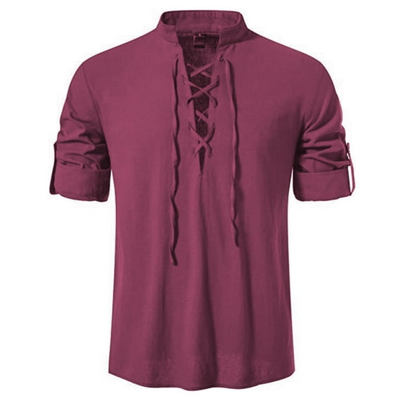 Men's Pure Cotton Retro Lace Up Shirts for Renaissance Pirate Viking ...