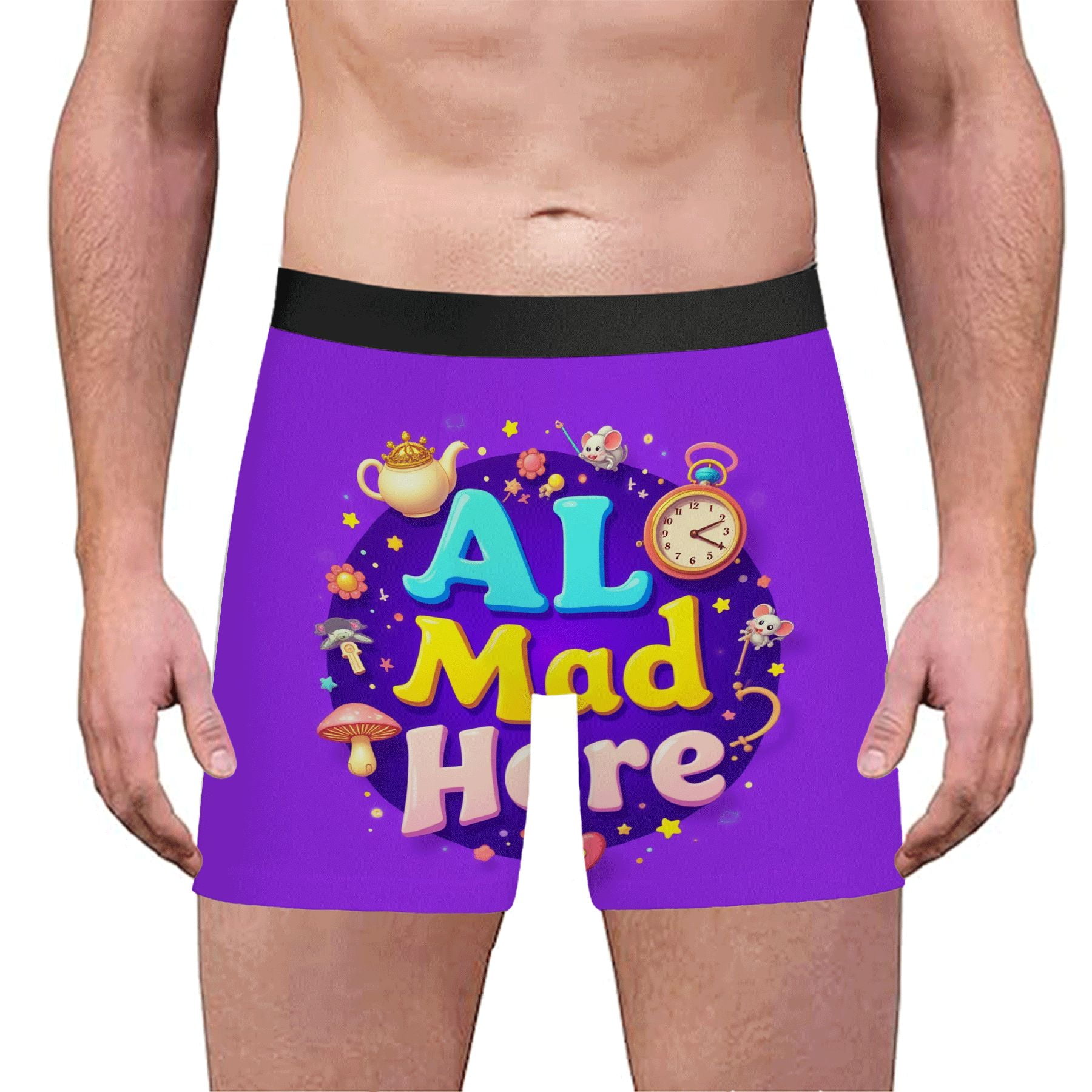 Men's Purple Boxer Briefs - ' AL Mad Here ' Playful Design with Teapot ...
