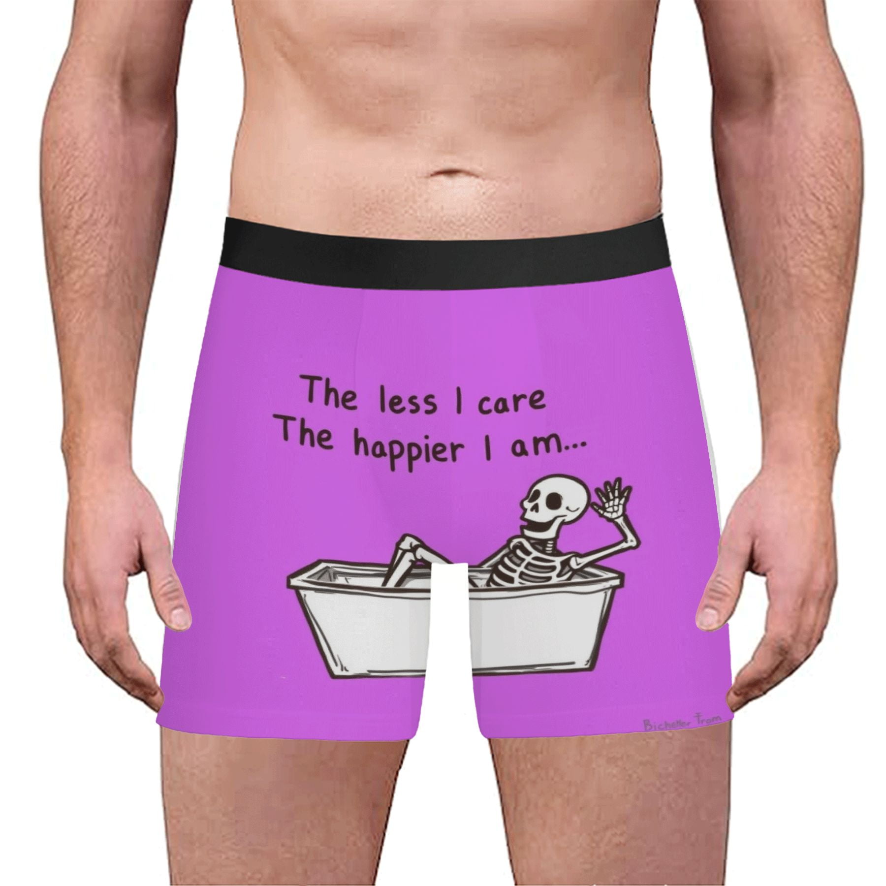 Men's Purple Boxer Briefs with Cartoon Skeleton in Bathtub & Fun Quote ...
