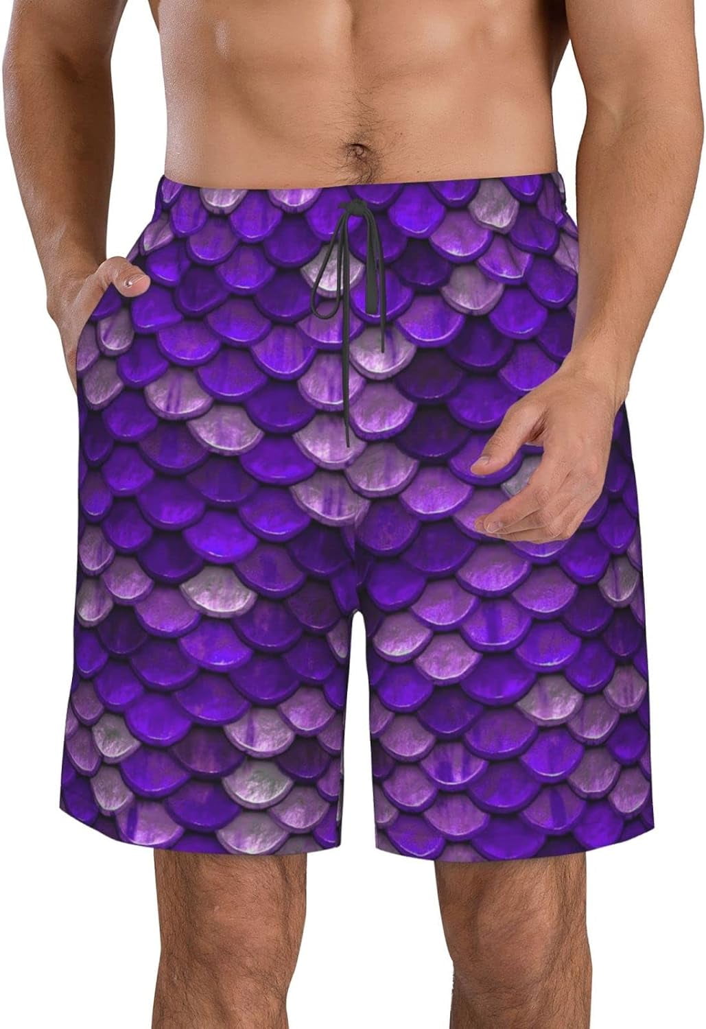 Men's Purple Mermaid Fish Scales Swim Trunks Quick Dry Board Shorts ...
