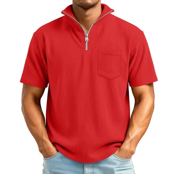 Men's Quarter Zip Corduroy Shirts Soft Stretch Short Sleeve Pullover ...